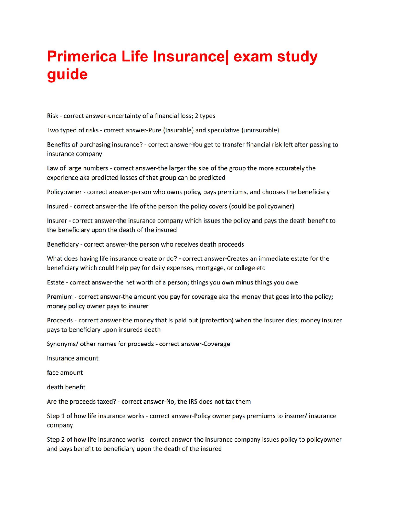 Primerica Life Insurance exam study guide | Exercises Advanced ...