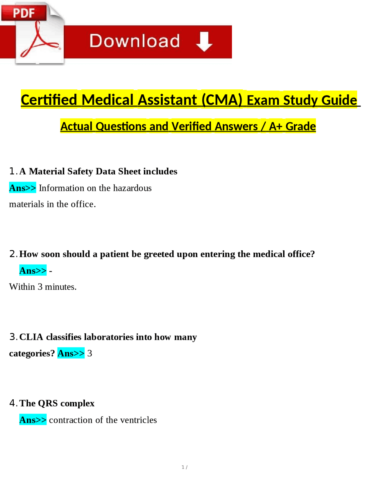 Certified Medical Assistant (CMA) Exam Study Guide: Actual Questions ...