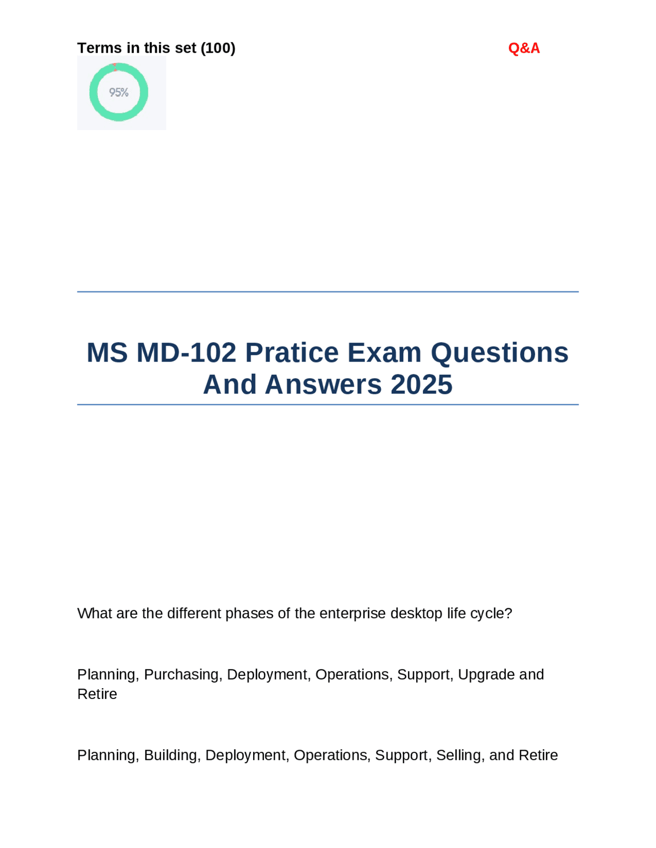 MS MD-102 Pratice Exam Questions And Answers 2025 | Exams Nursing | Docsity