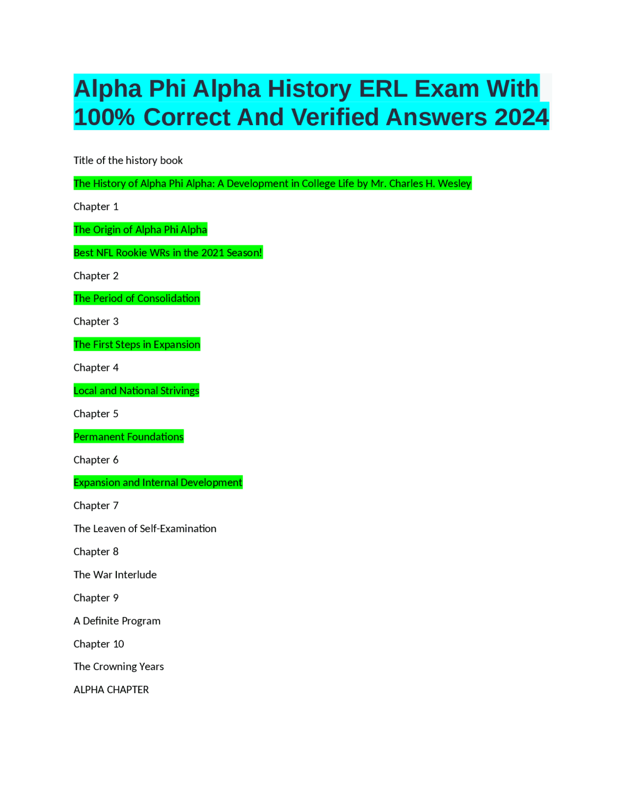 Alpha Phi Alpha History ERL Exam With 100% Correct And Verified Answers 2024 | Exams Advanced ...