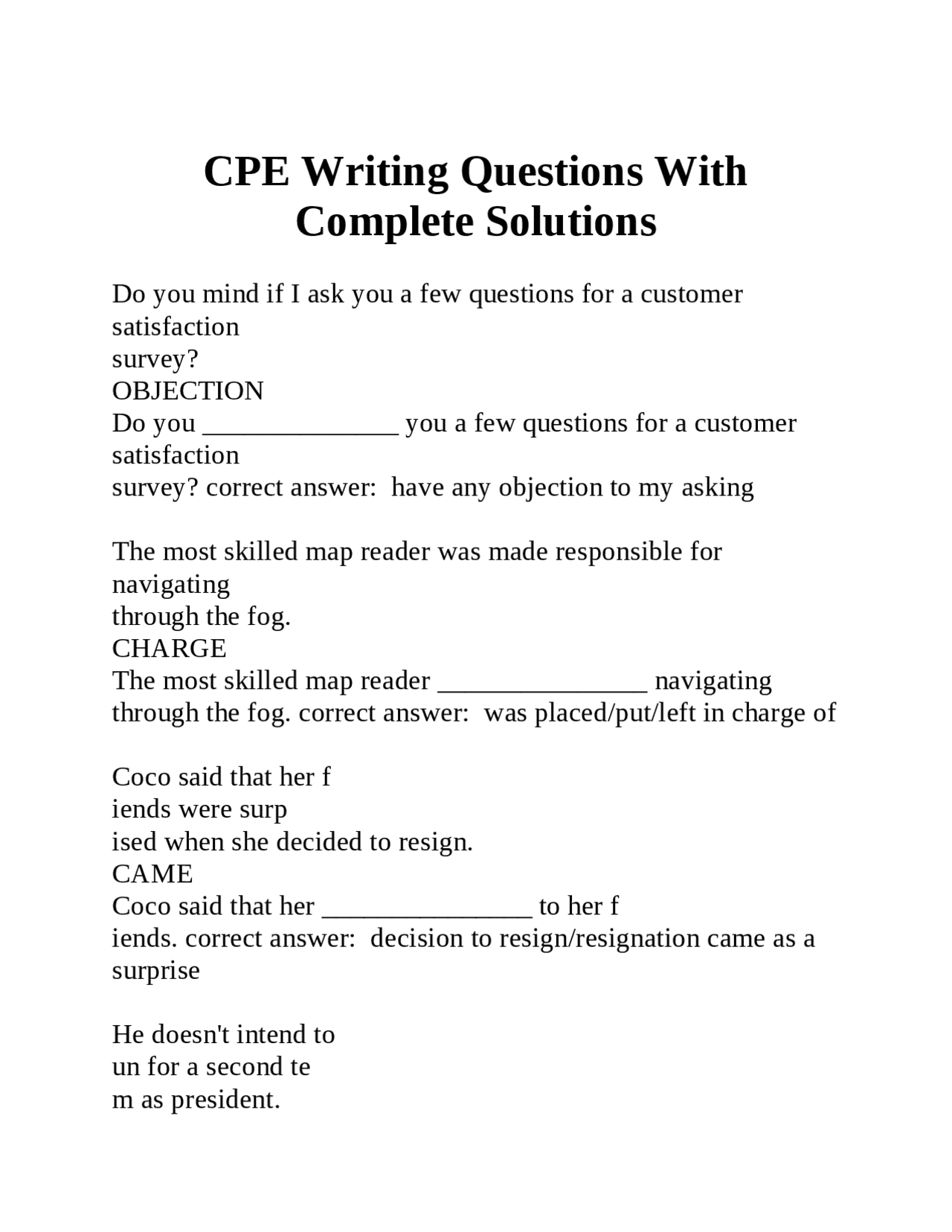 CPE Writing Questions With Complete Solutions | Exams Technical Writing | Docsity