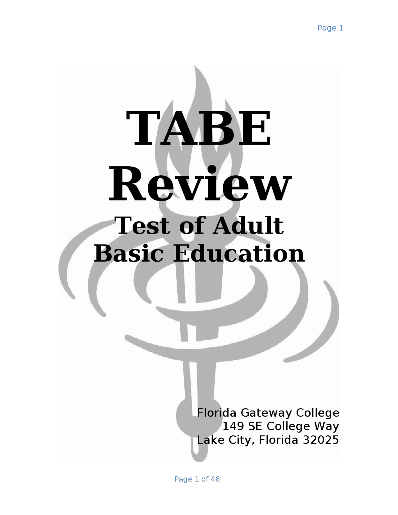 TABE Review: Test of Adult Basic Education | Exams Nursing | Docsity