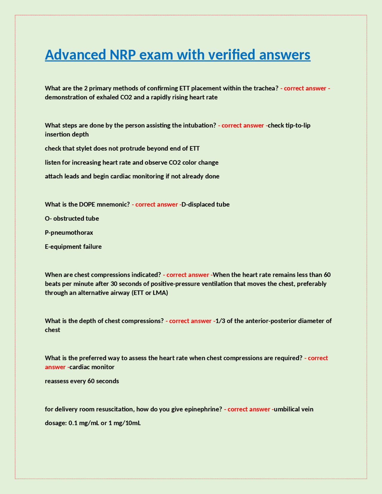 NRP Exam Questions and Answers: A Comprehensive Guide to Neonatal ...