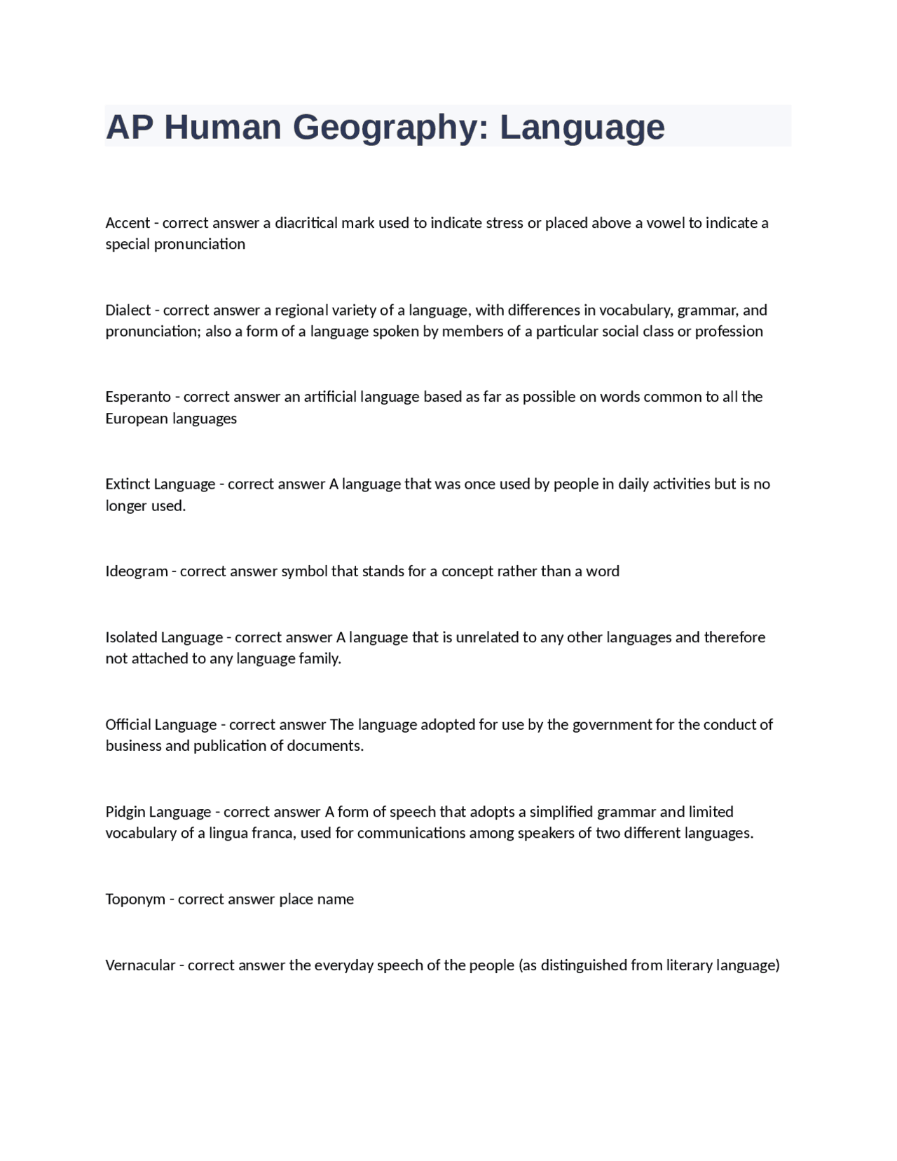 AP Human Geography: Language - Definitions and Explanations | Exams ...