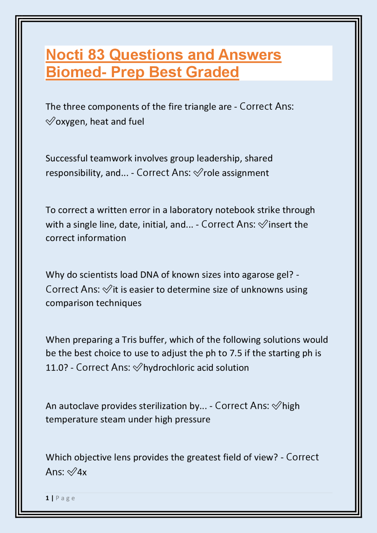 Nocti 83 Questions and Answers: Biomedical Preparation | Exams ...