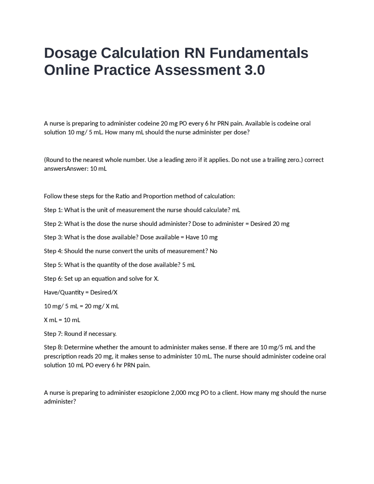 Dosage Calculation Practice: Ratio and Proportion Method for Nursing ...