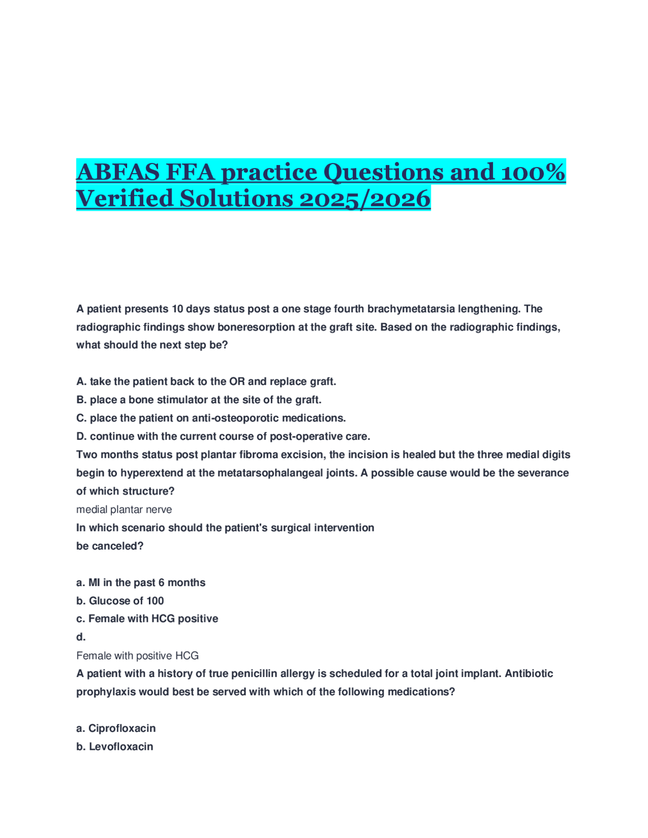 ABFAS FFA Practice Questions and Solutions for 2025/2026 | Exams Health ...