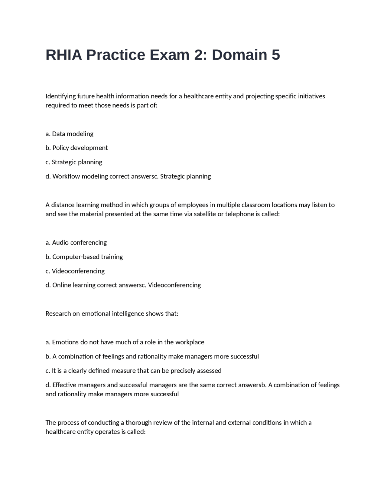 RHIA Practice Exam 2: Domain 5 - Health Information Management | Exams ...