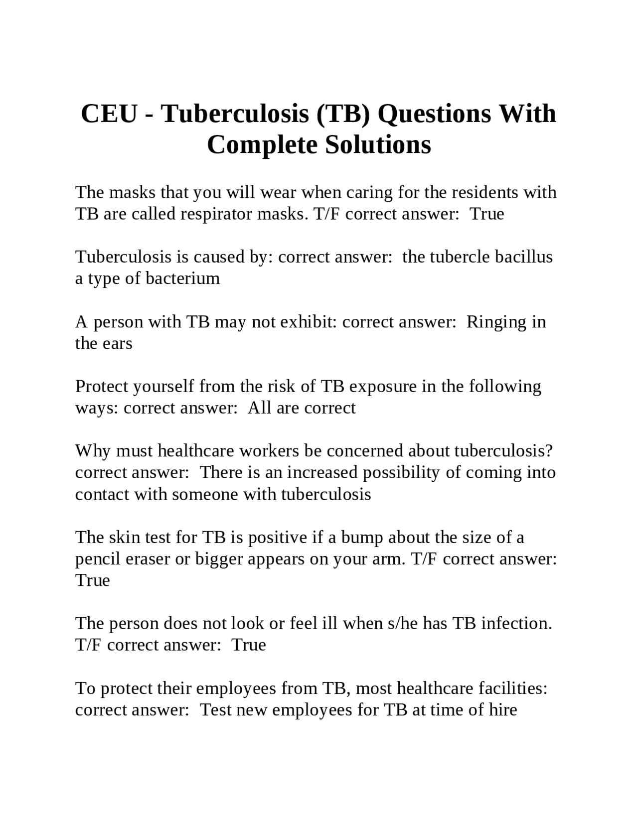 Tuberculosis (TB) Questions and Answers for Healthcare Professionals ...