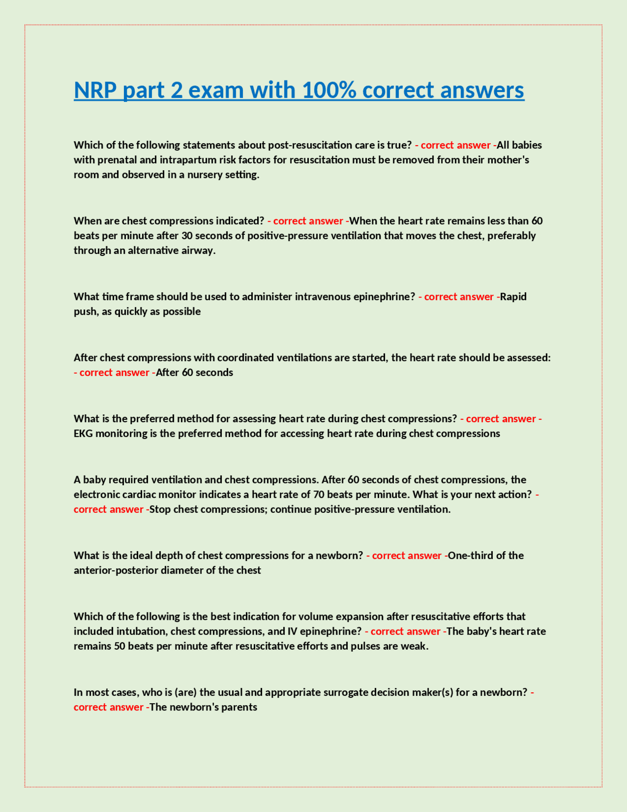Neonatal Resuscitation: Multiple Choice Questions and Answers | Exams ...