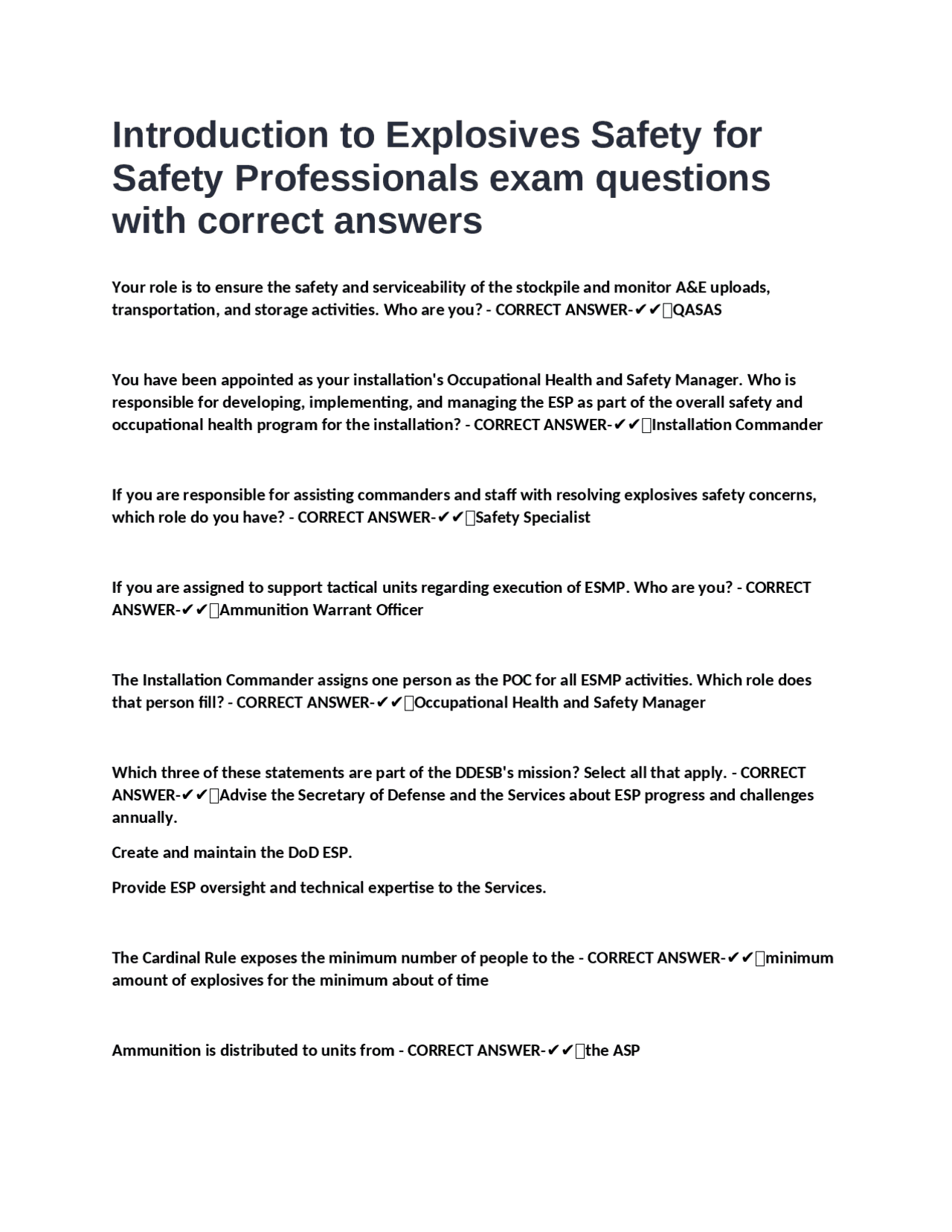Introduction to Explosives Safety for Safety Professionals: Exam ...