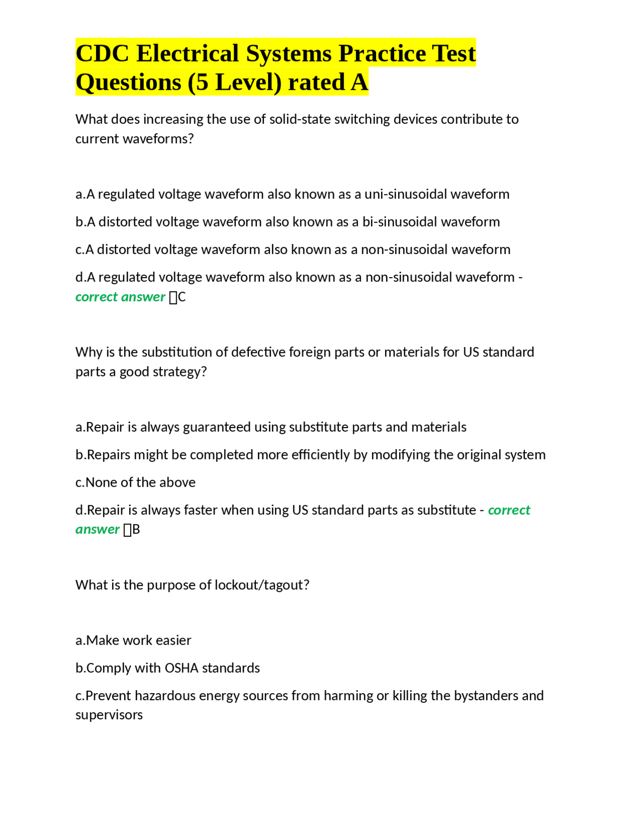 CDC Electrical Systems Practice Test: Questions (5 Level) rated A ...