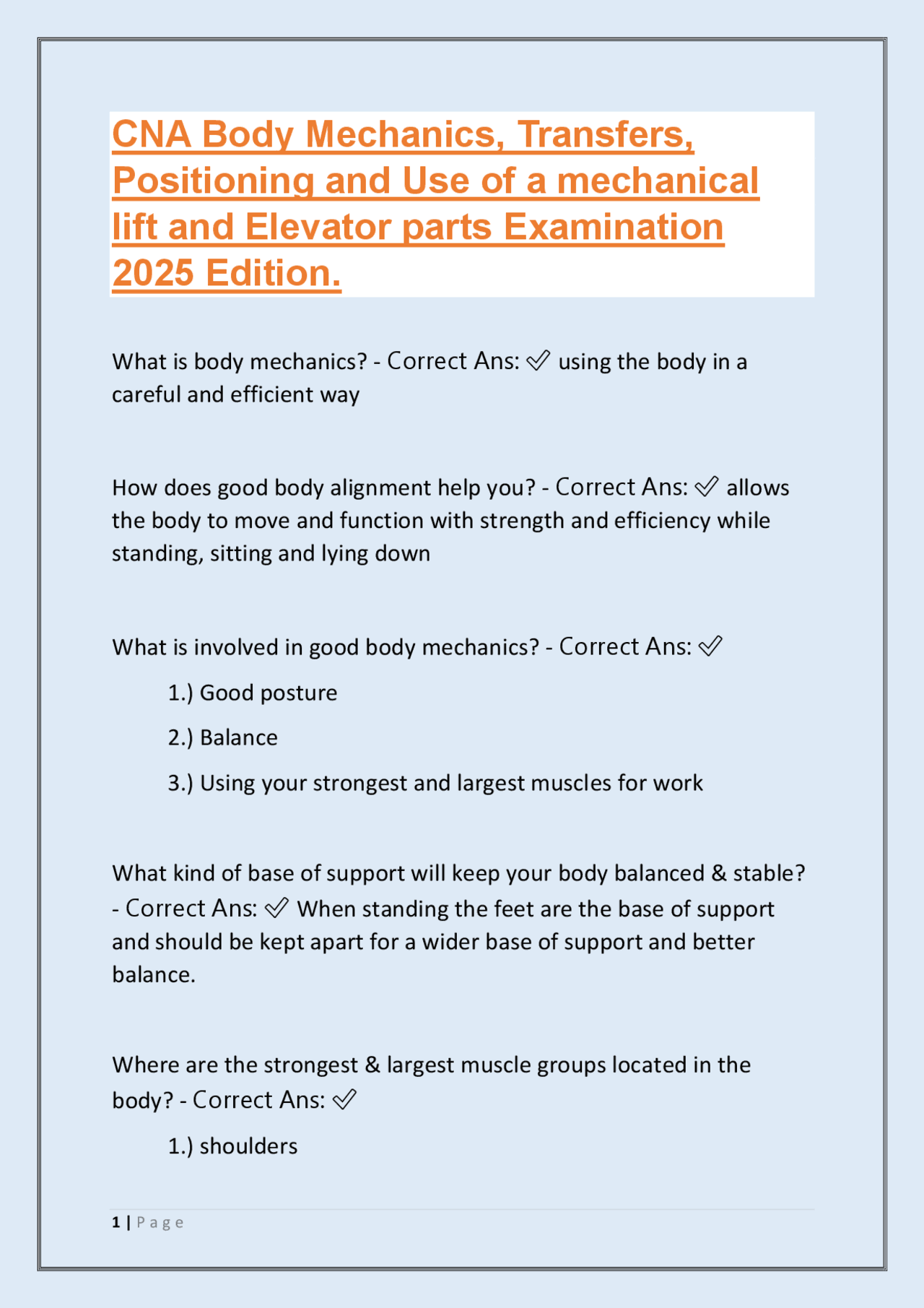 CNA Body Mechanics, Transfers, Positioning and Use of a mechanical lift ...