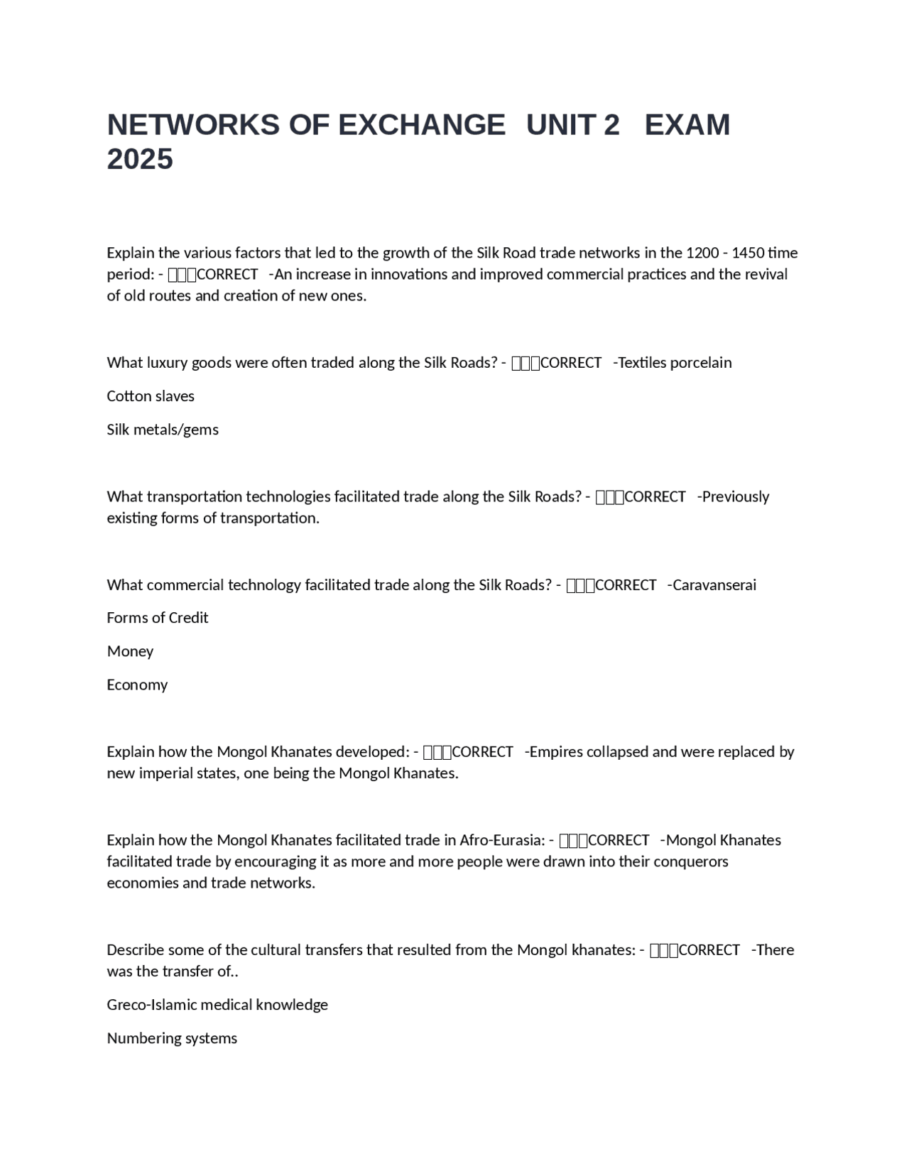 NETWORKS OF EXCHANGE UNIT 2 EXAM 2025 | Exams Nursing | Docsity