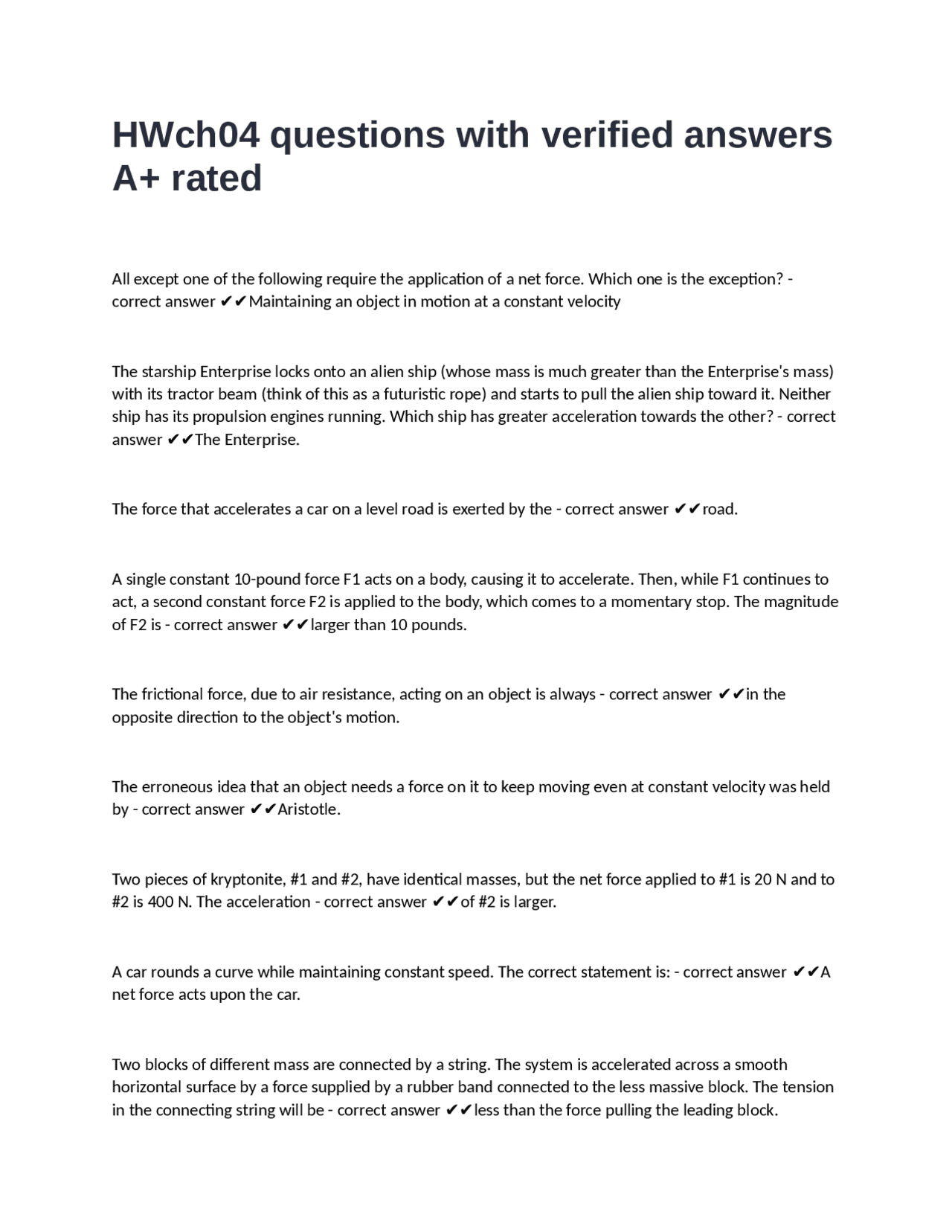 Physics Multiple Choice Questions with Verified Answers | Exams Nursing ...