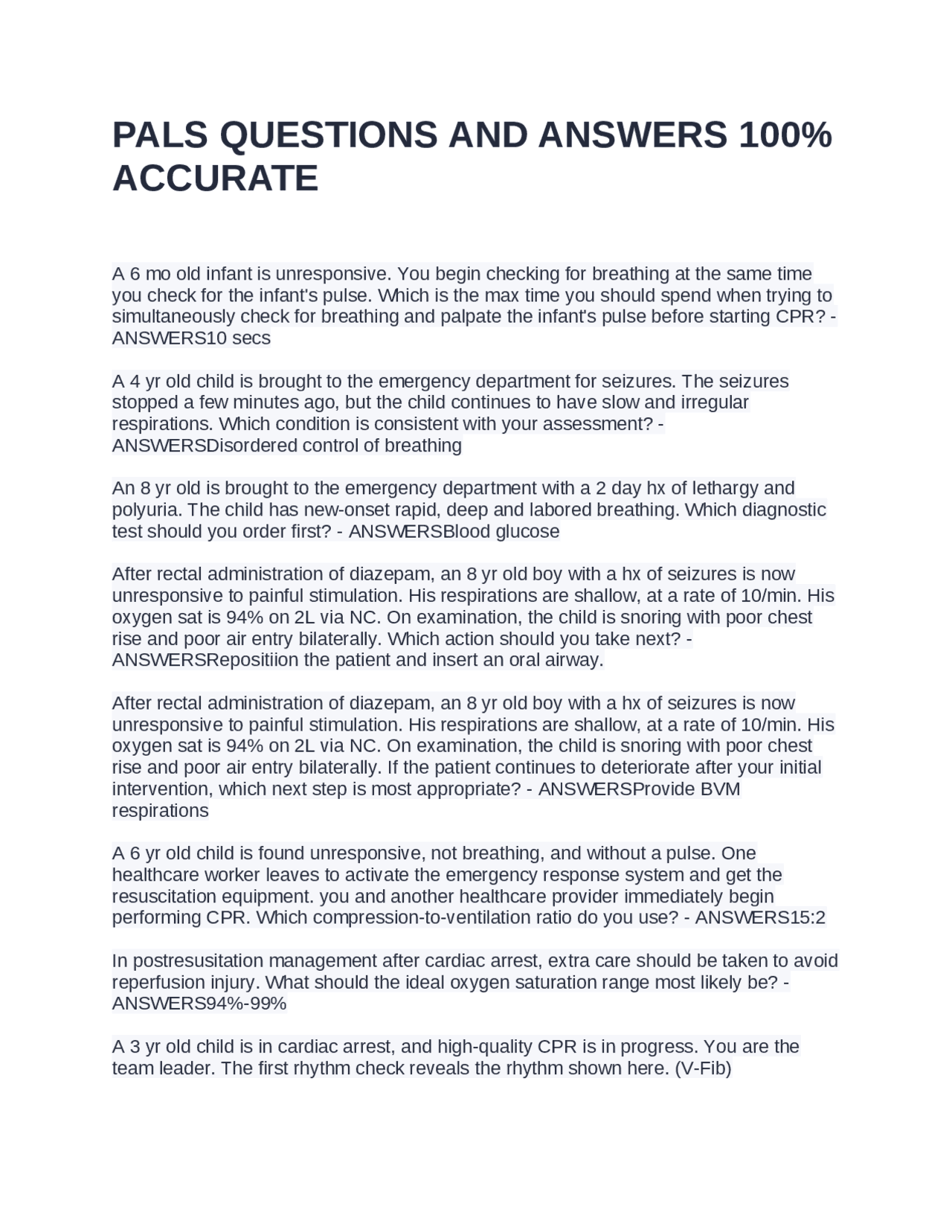 PALS Questions and Answers: A Comprehensive Guide for Medical ...