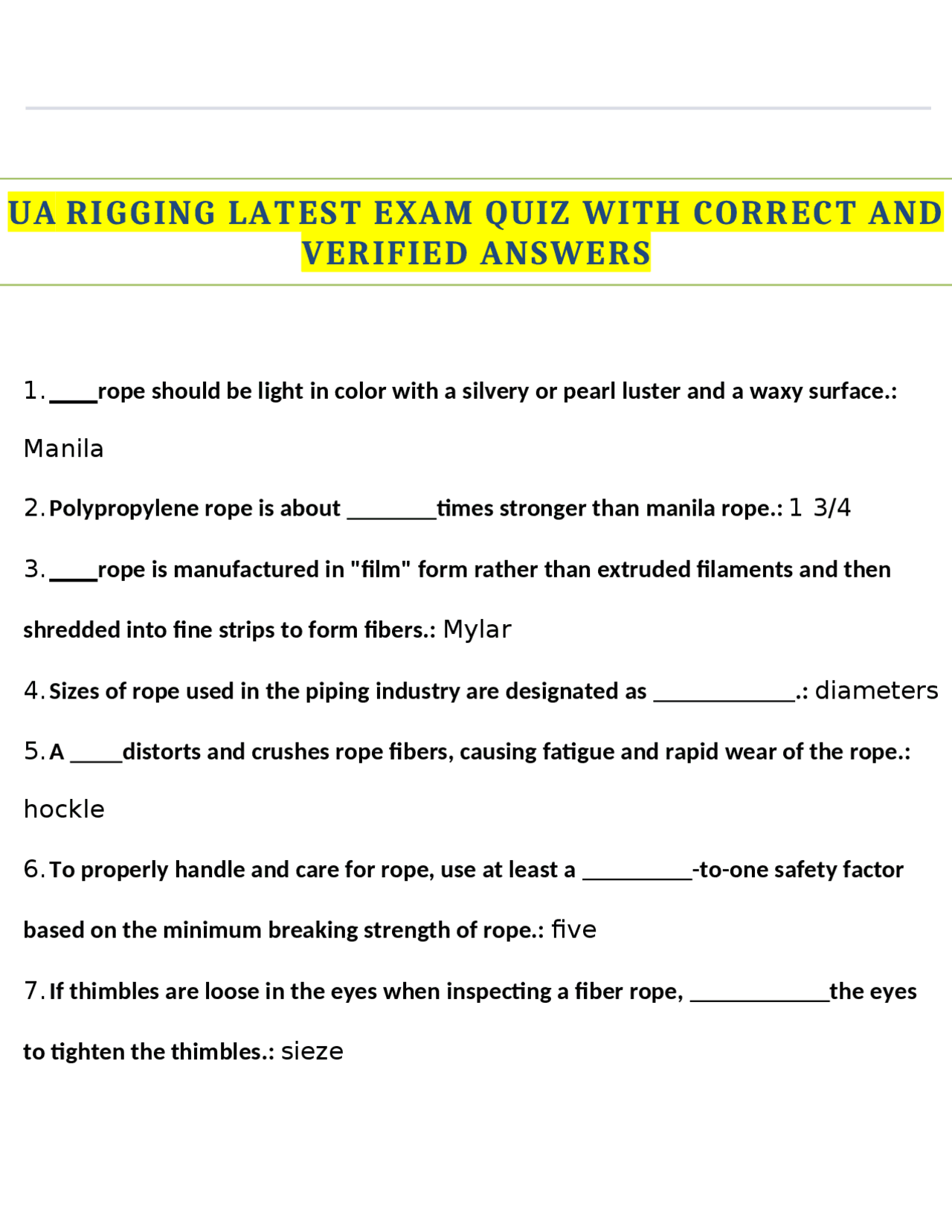 UA RIGGING LATEST EXAM QUIZ WITH CORRECT AND VERIFIED ANSWERS | Quizzes ...
