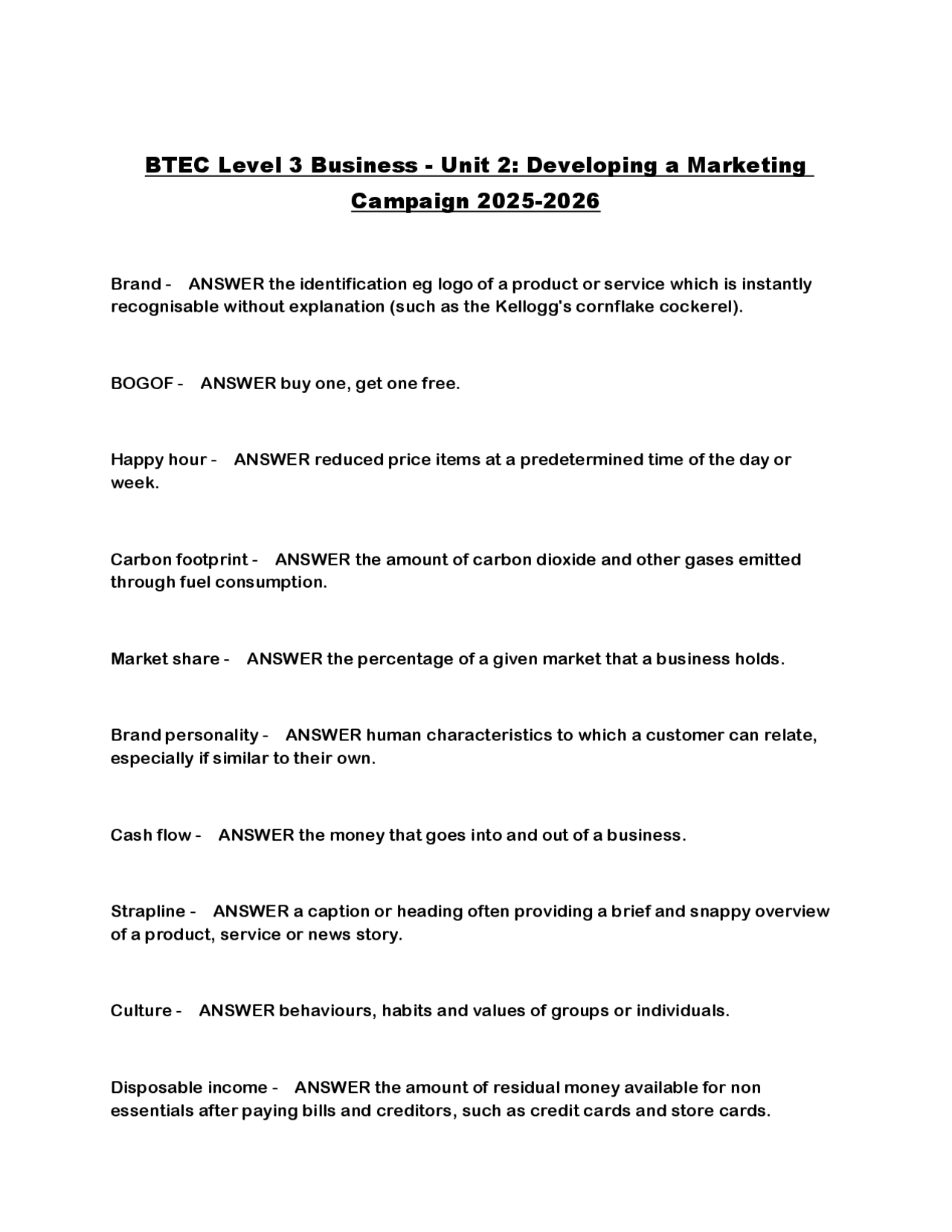 BTEC Level 3 Business - Unit 2 Developing a Marketing Campaign 2025-2026 | Exams Business ...