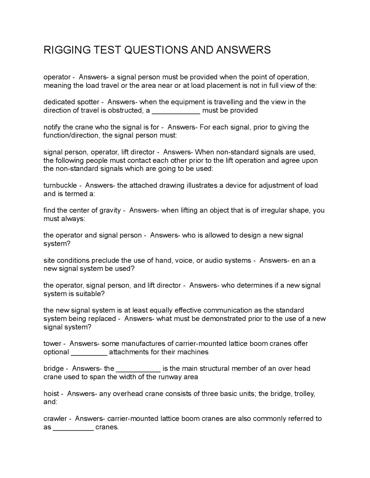 Crane Operation: Rigging Test Questions and Answers | Exams Social ...