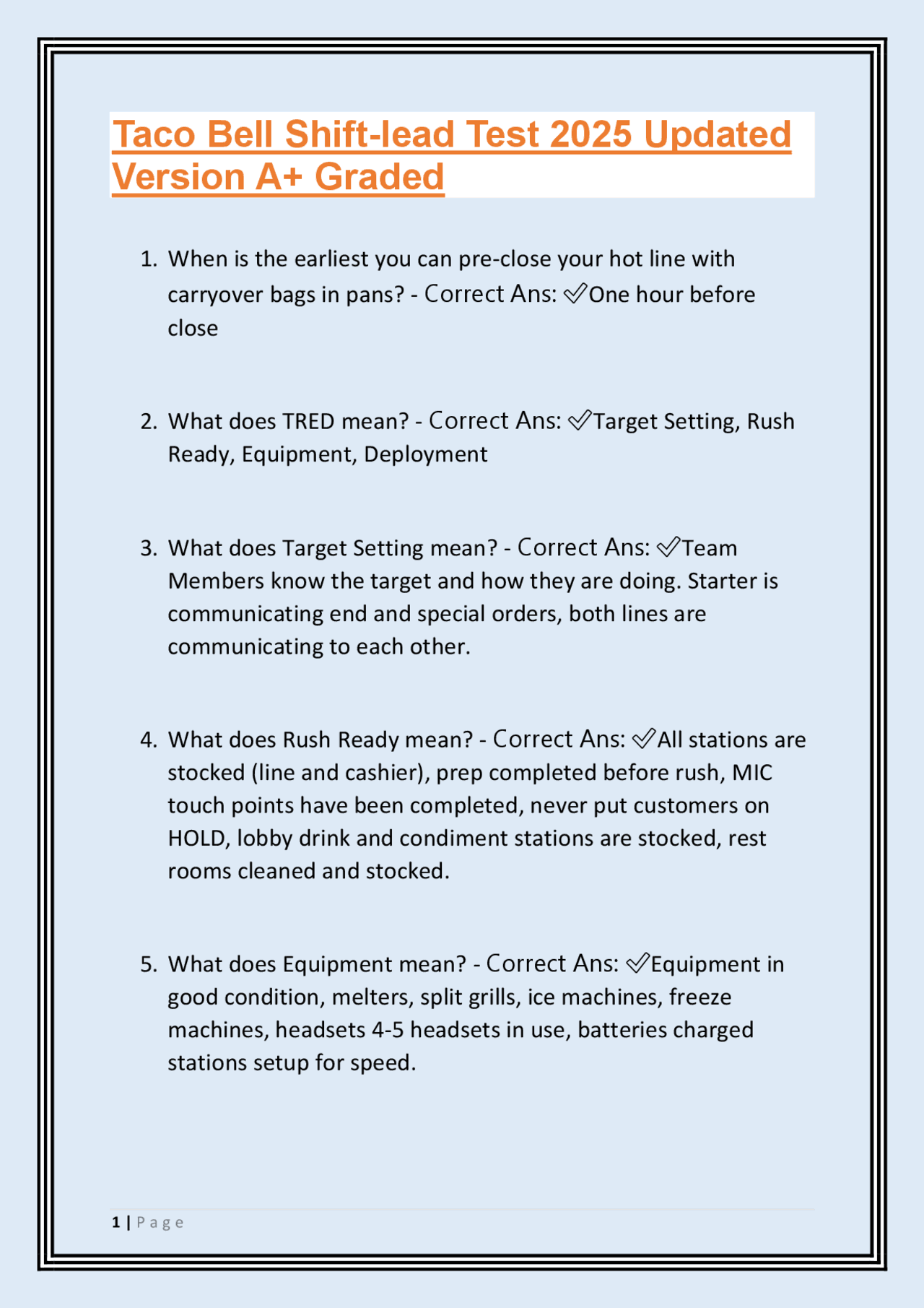 Taco Bell Shift-lead Test: Comprehensive Guide for 2025 | Exams ...