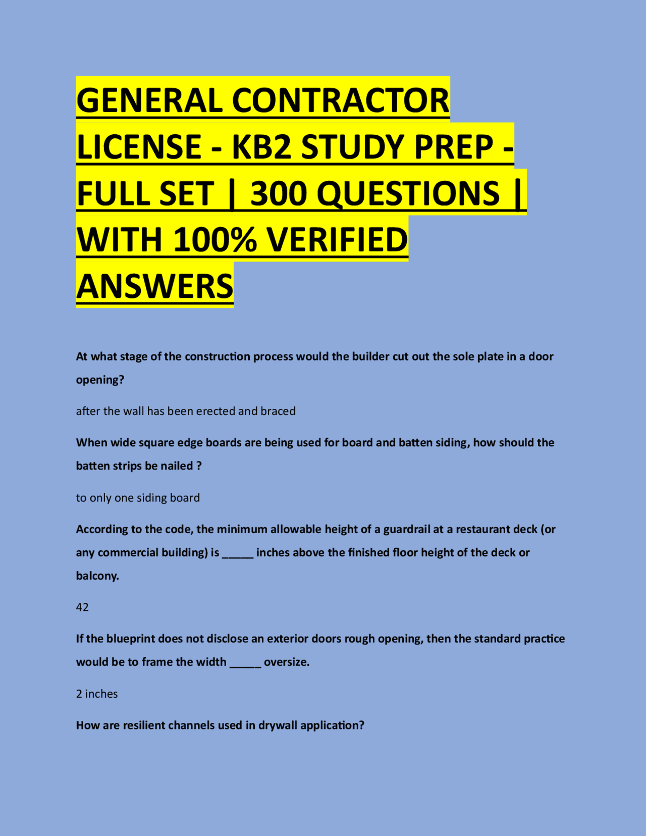 GENERAL CONTRACTOR LICENSE - KB2 STUDY PREP - FULL SET | 300 QUESTIONS ...