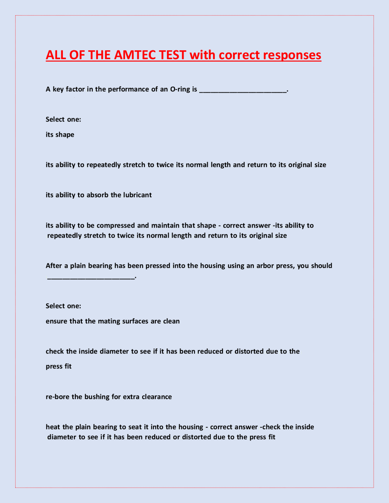 AMTEC Test: Multiple Choice Questions and Answers on Bearings and ...