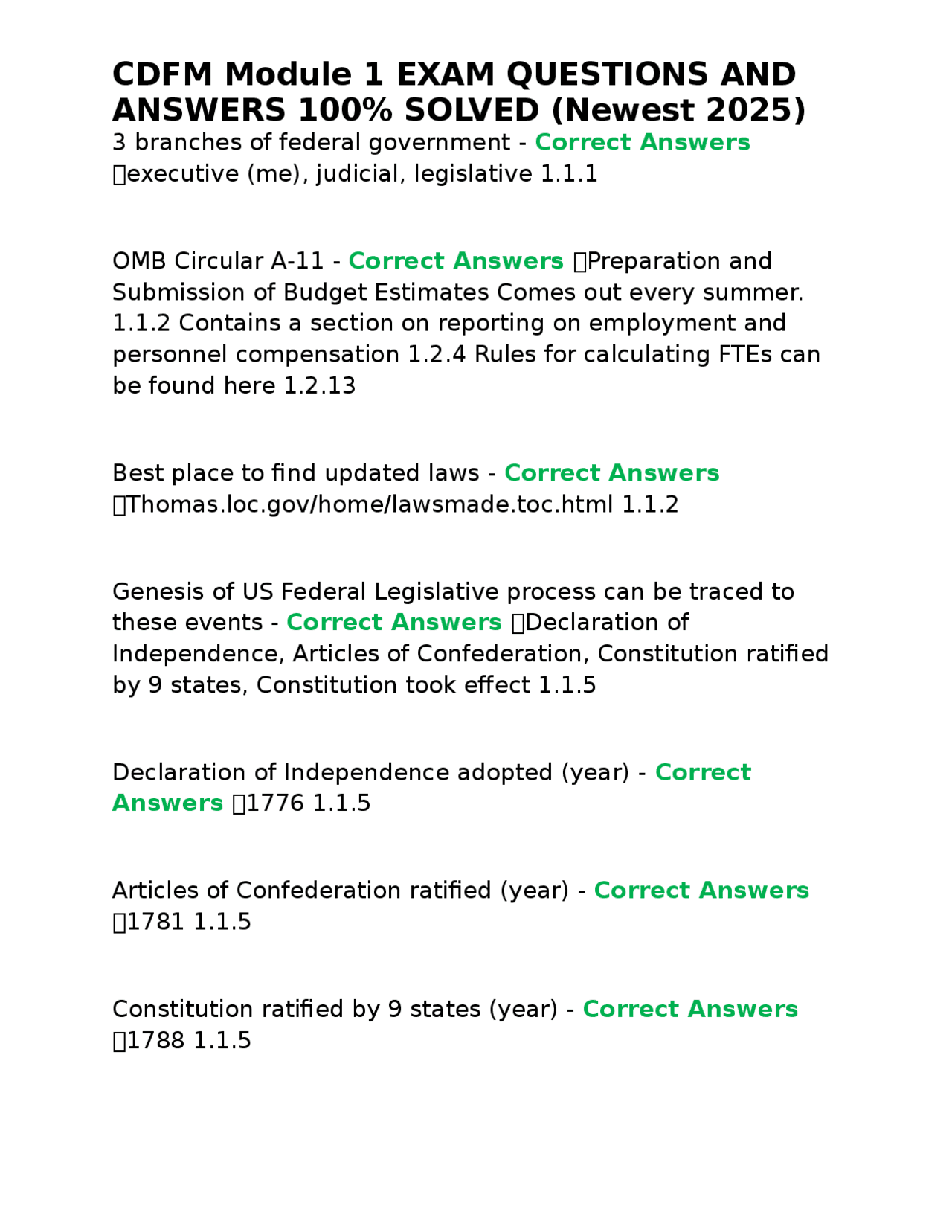 CDFM Module 1 Exam: US Government Structure & Budget | Exams Nursing ...