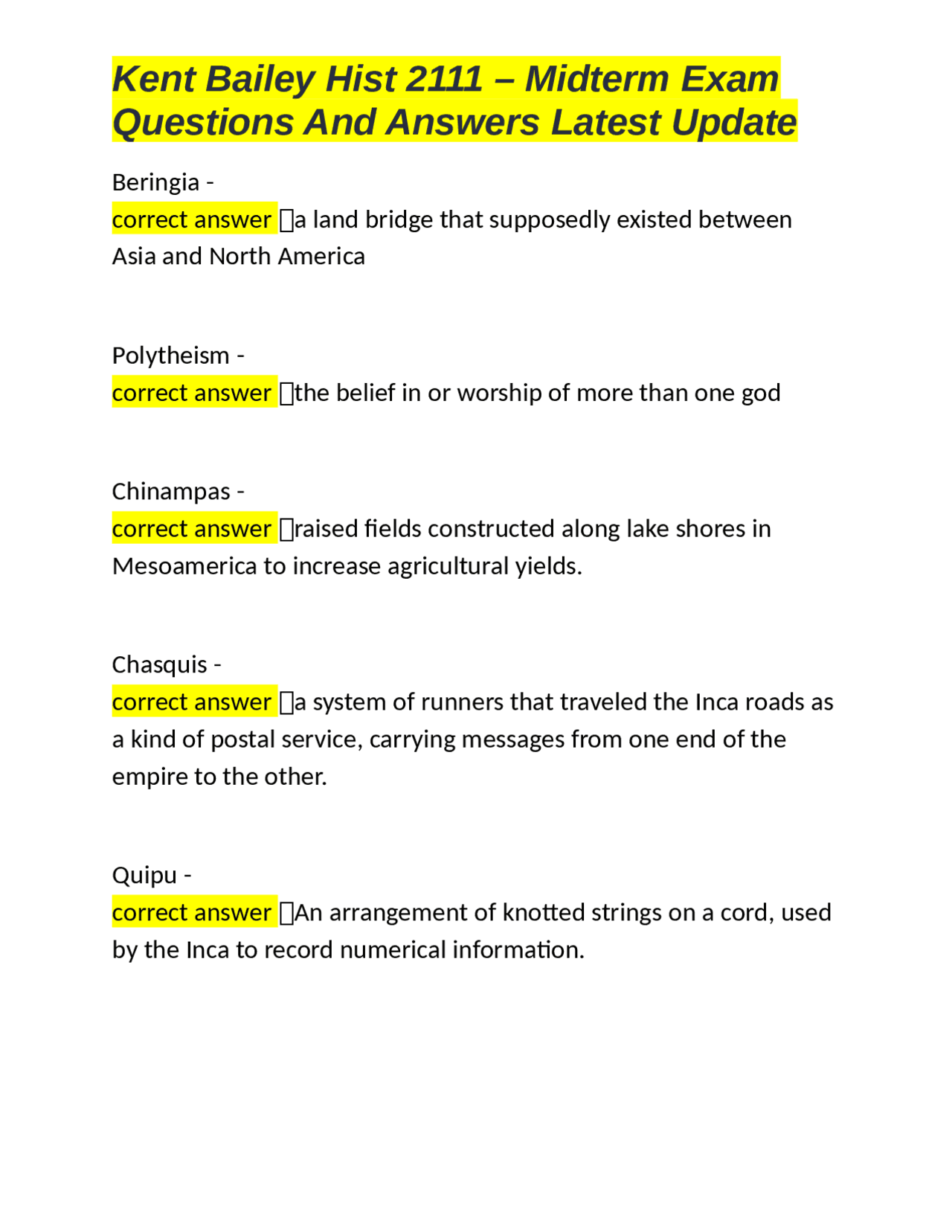 Hist 2111 - Midterm Exam Questions and Answers | Exams History | Docsity