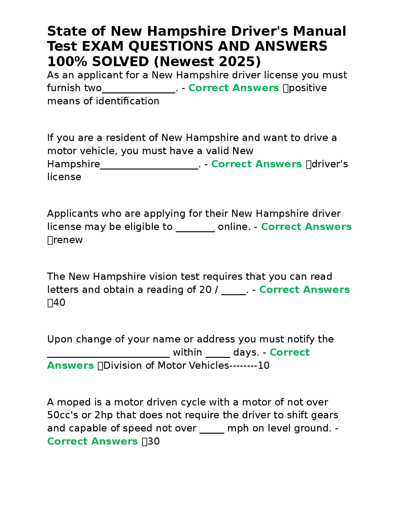 New Hampshire Driver's License Test: Practice Questions and Answers ...