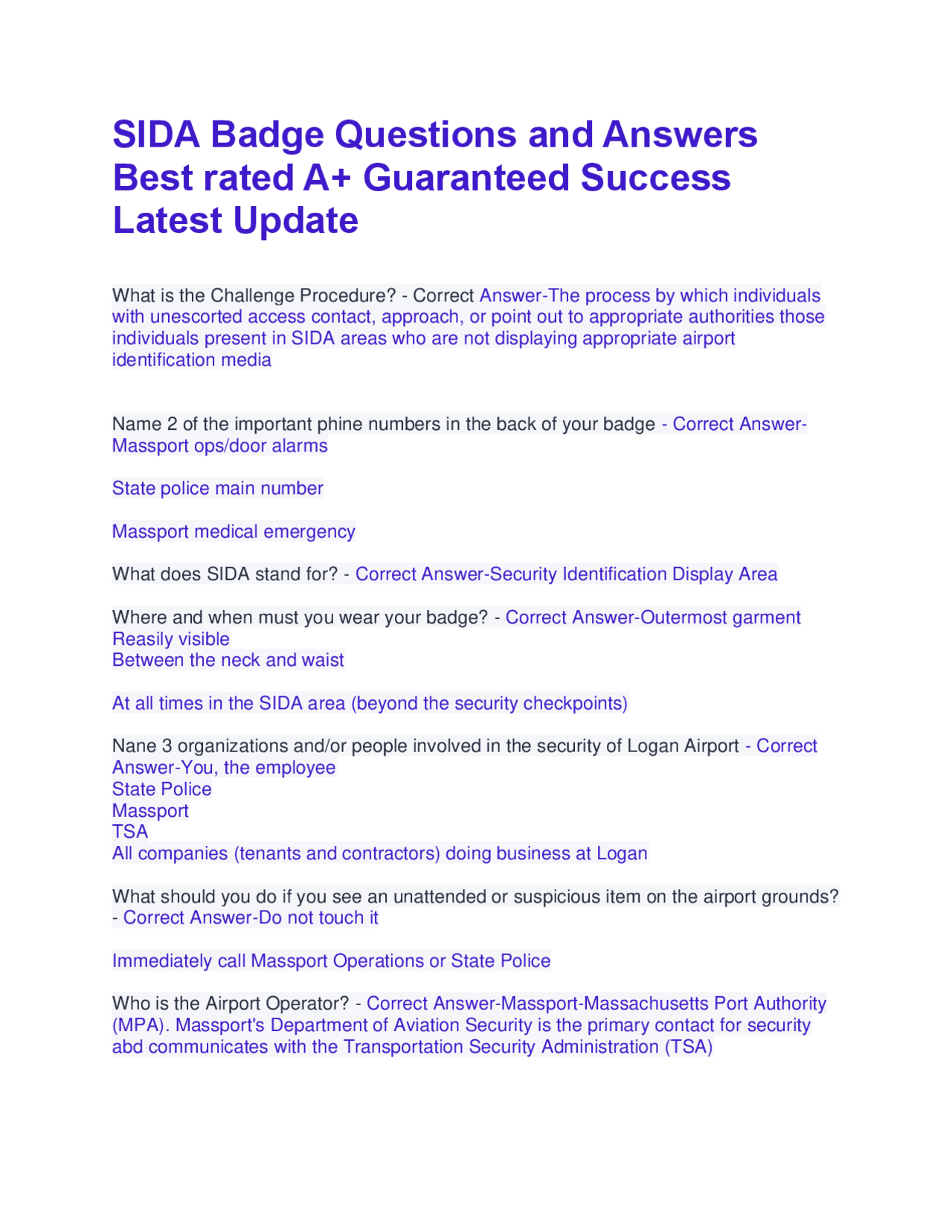 SIDA Badge Questions and Answers: A Guide to Security Procedures at ...