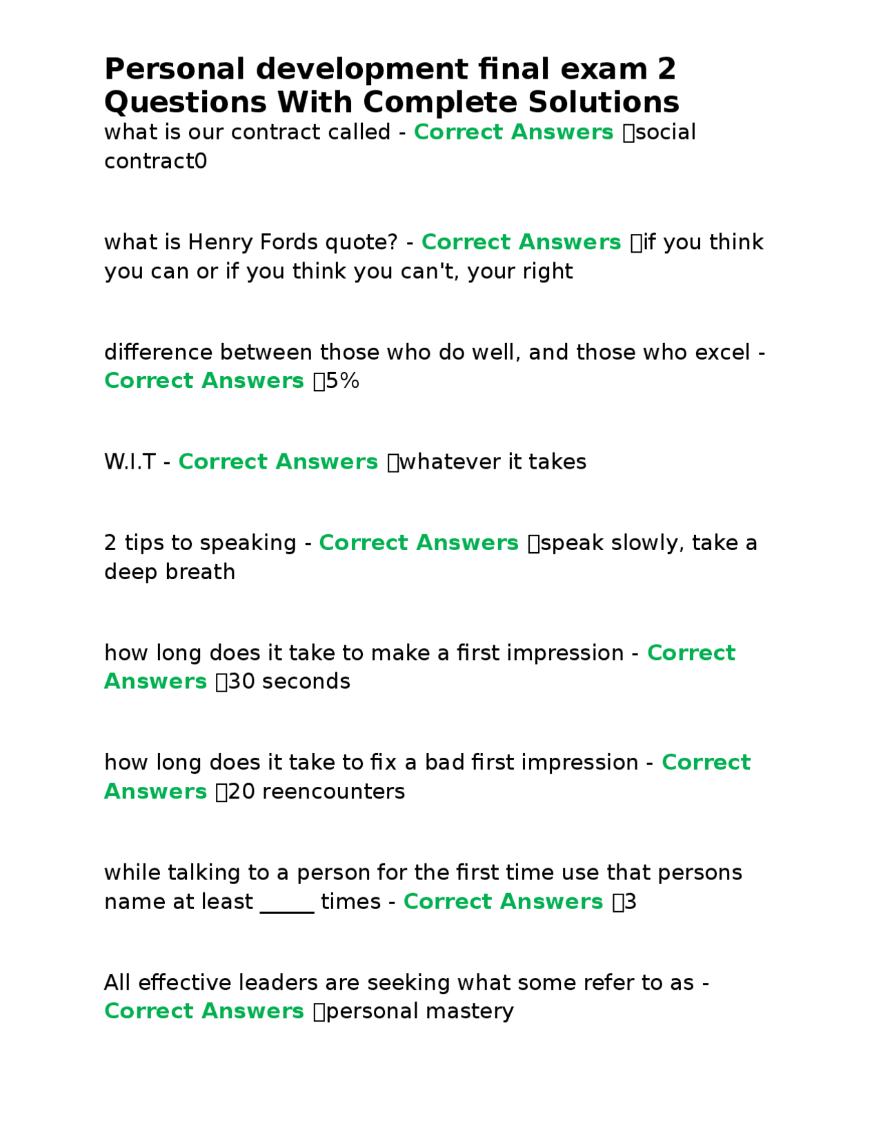 Personal Development Final Exam 2: Questions and Answers | Exams ...