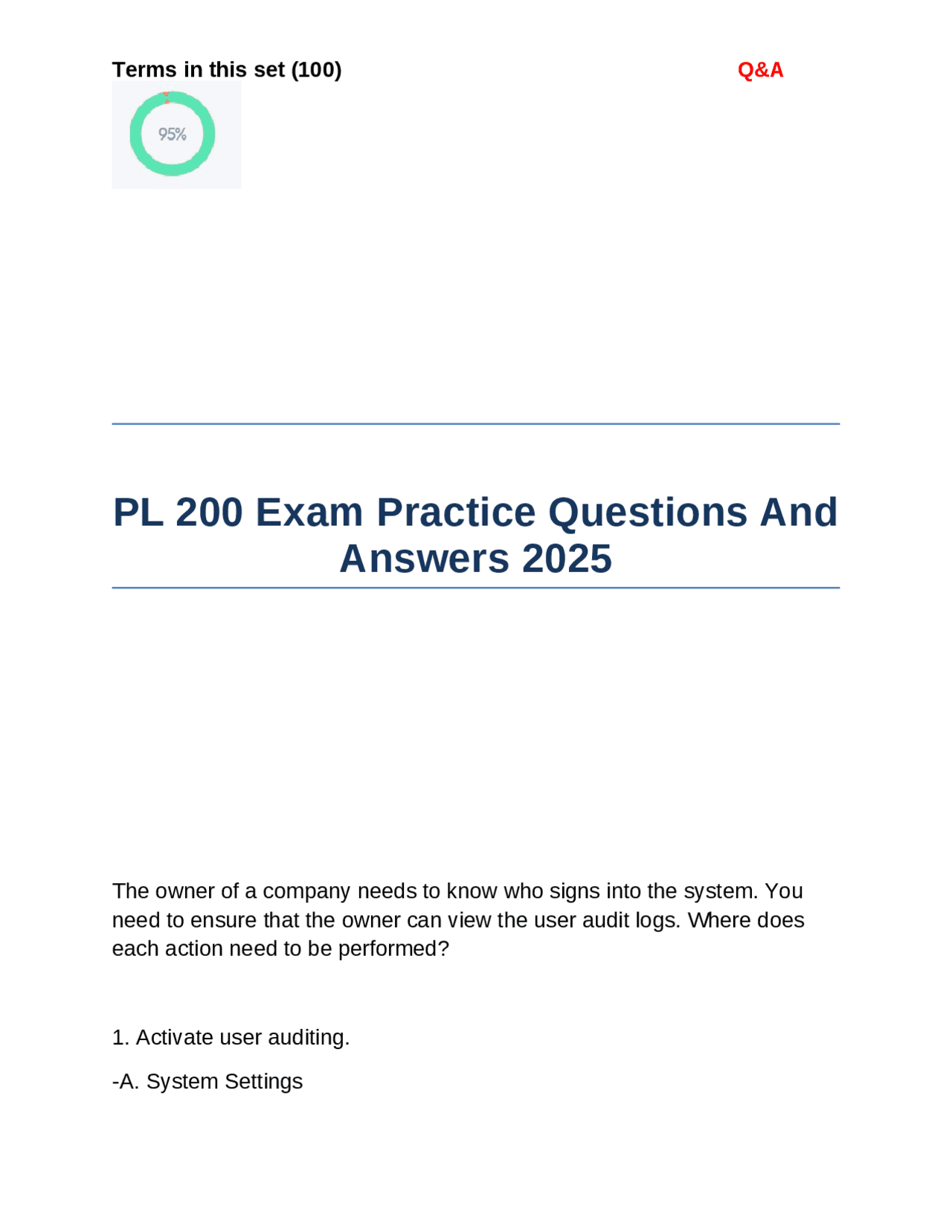 PL 200 Exam Practice Questions And Answers 2025 | Exams Nursing | Docsity
