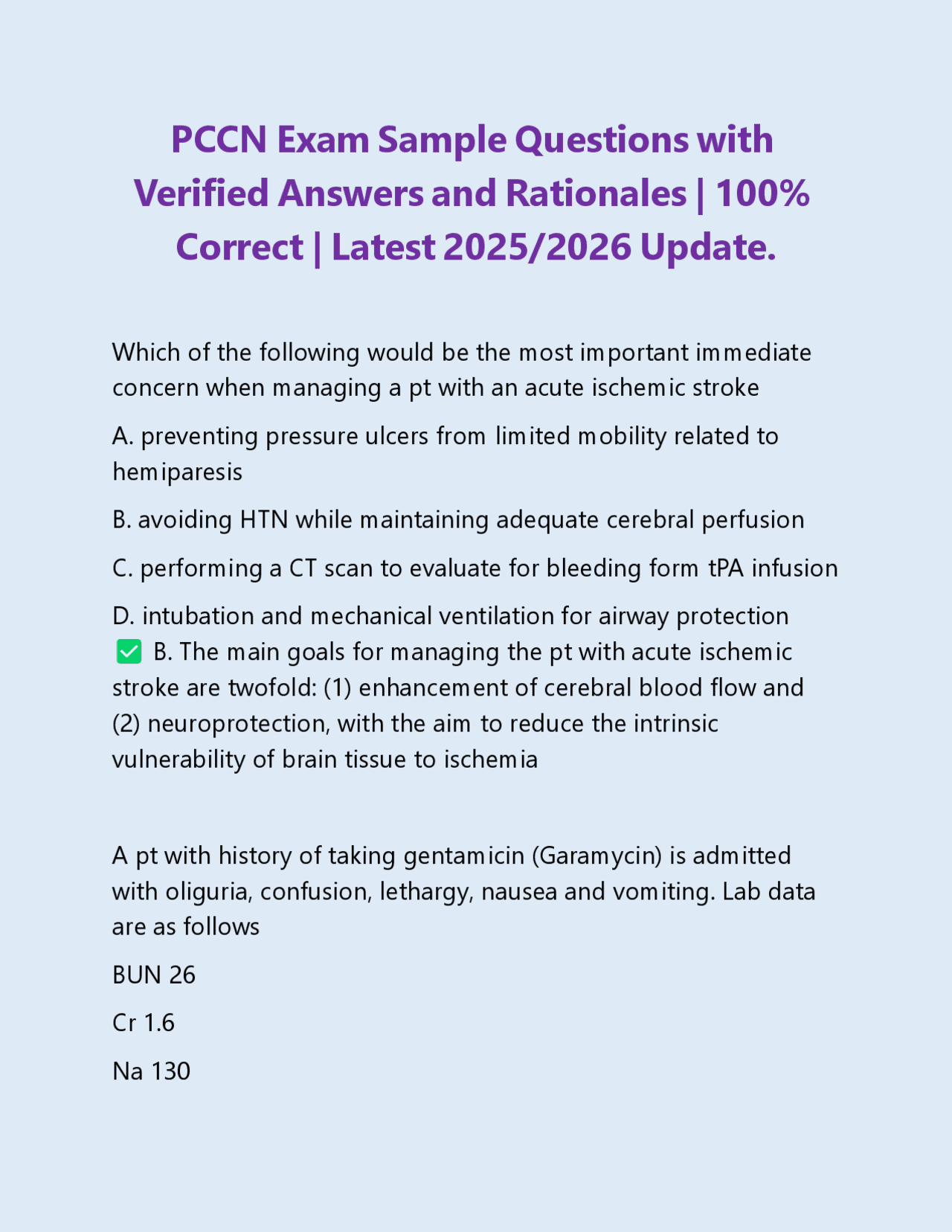 PCCNi Exam Sample Questions with Verified Answers and Rationales ...