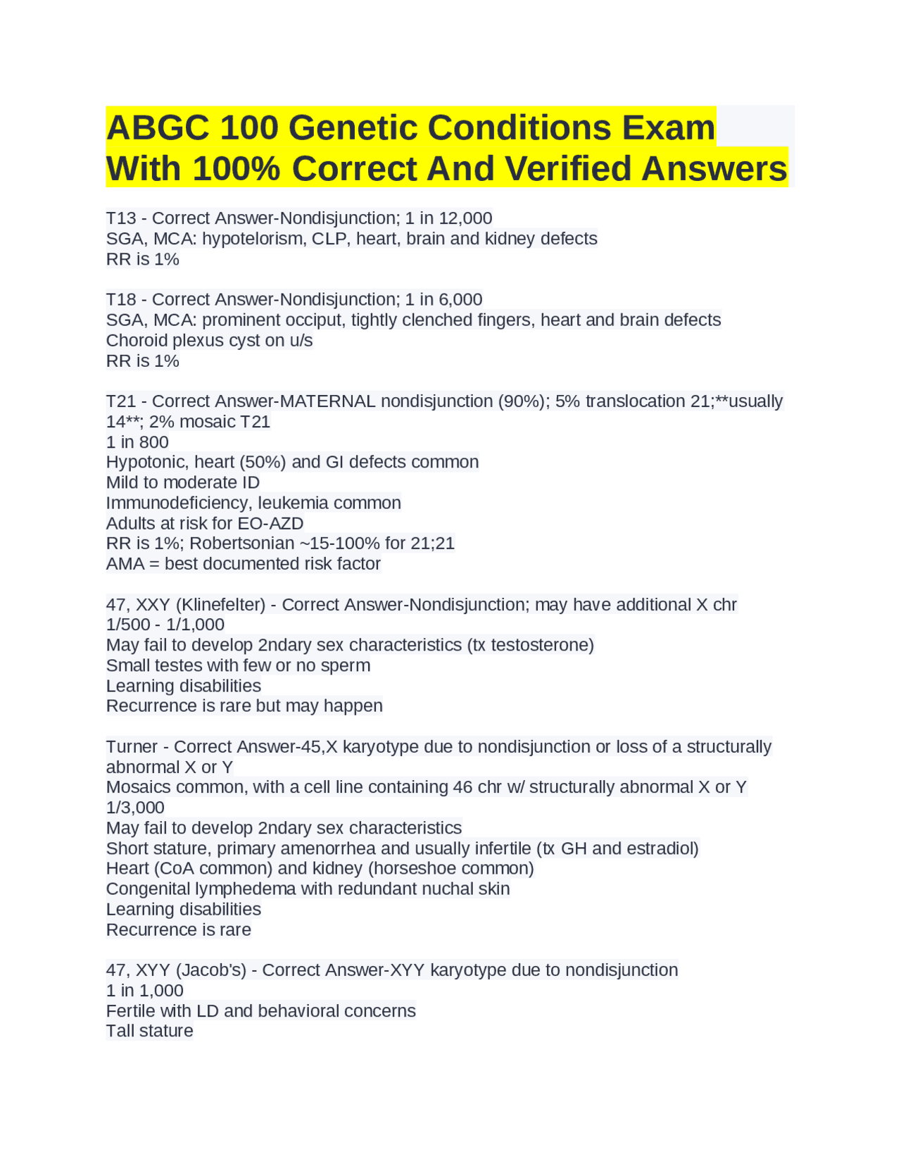 Genetic Conditions Exam: A Comprehensive Guide with Answers | Exams ...