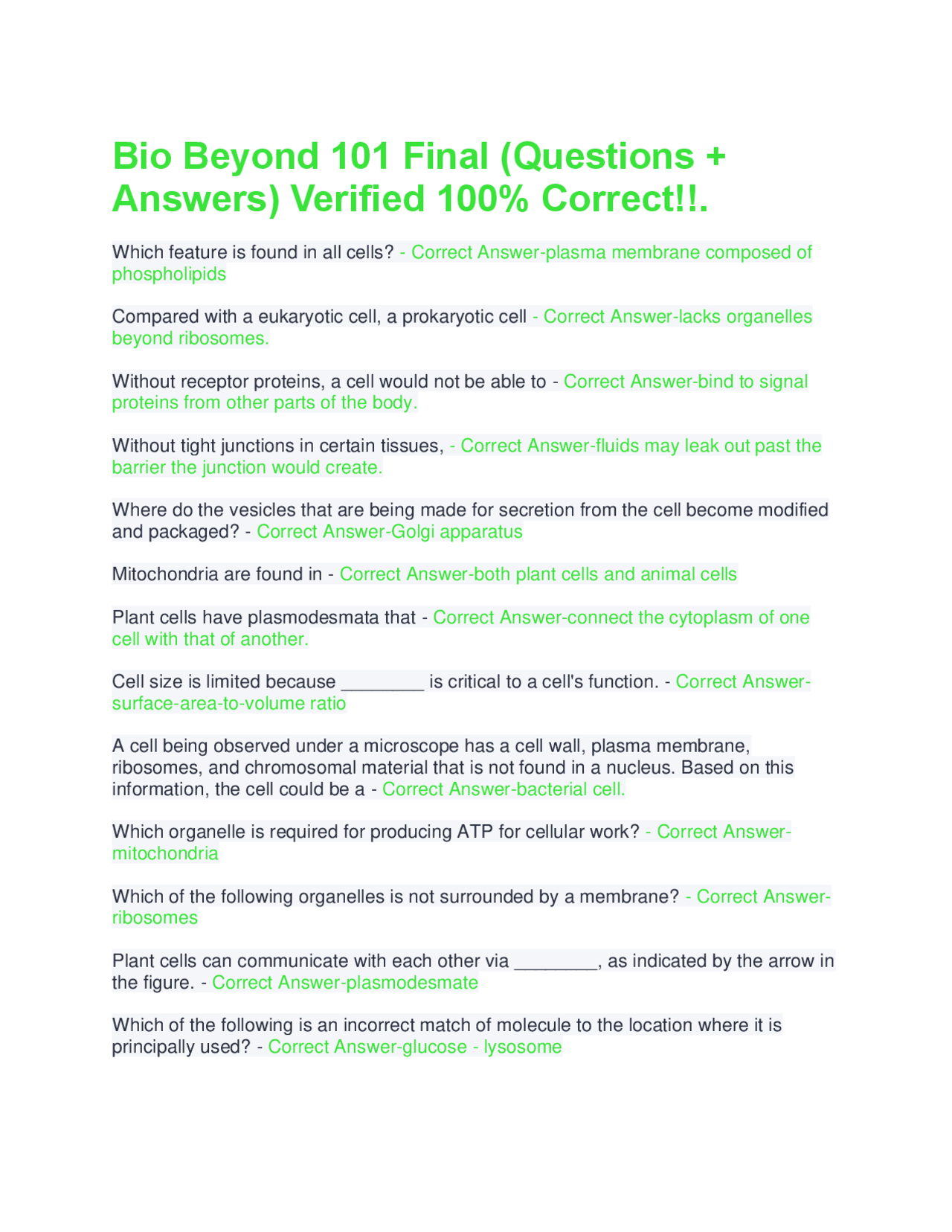 Bio Beyond 101 Final Exam Questions and Answers | Exams Advanced ...