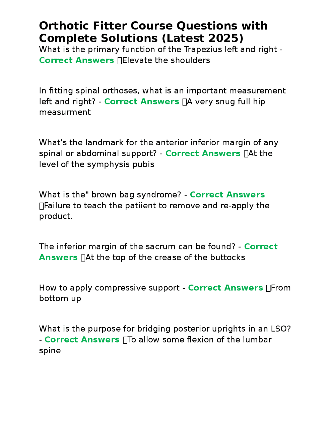 Orthotic Fitter Course Questions with Complete Solutions (Latest 2025 ...