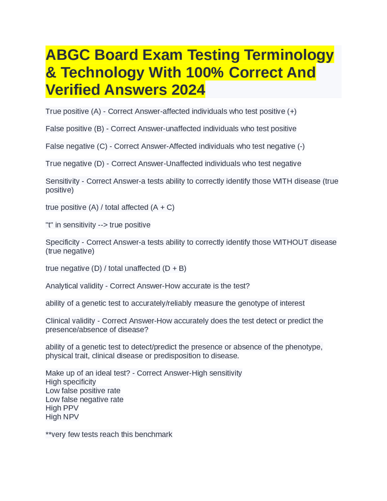 ABGC Board Exam Testing Terminology & Technology: Definitions and ...