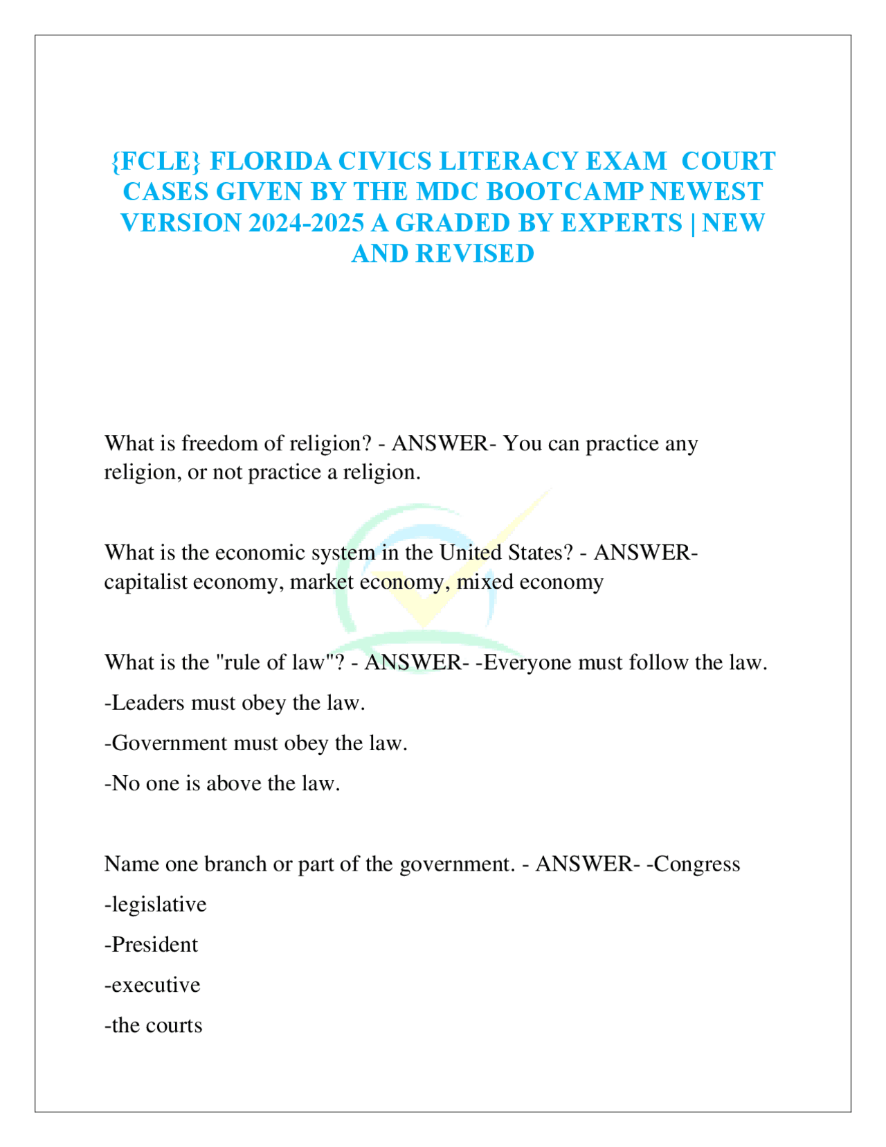 {FCLE} FLORIDA CIVICS LITERACY EXAM COURT CASES GIVEN BY THE MDC ...