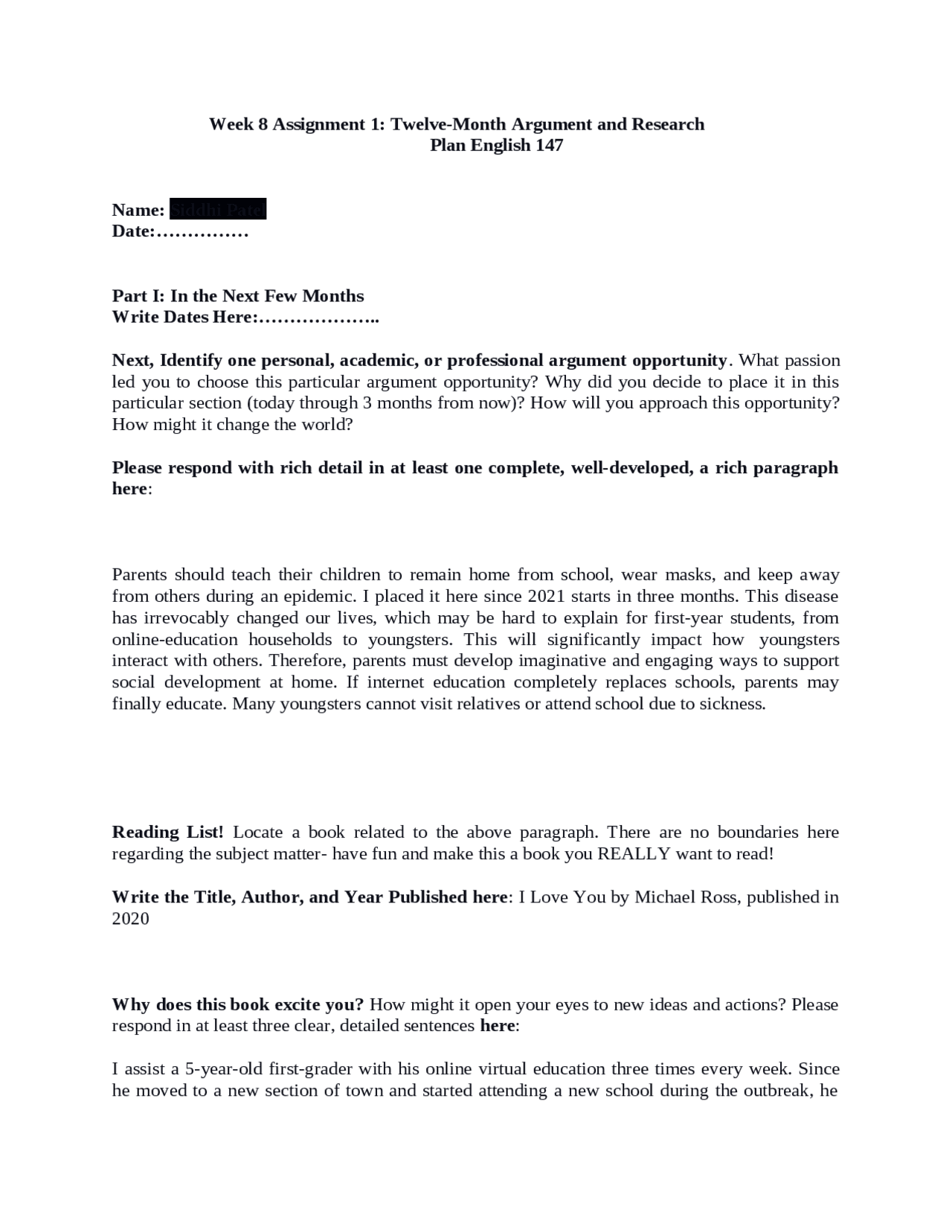 Twelve-Month Argument and Research Plan: A Guide for English 147 ...