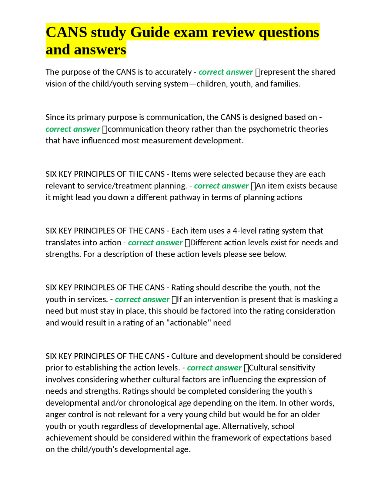 CANS Study Guide: Exam Review Questions and Answers | Exams Nursing ...