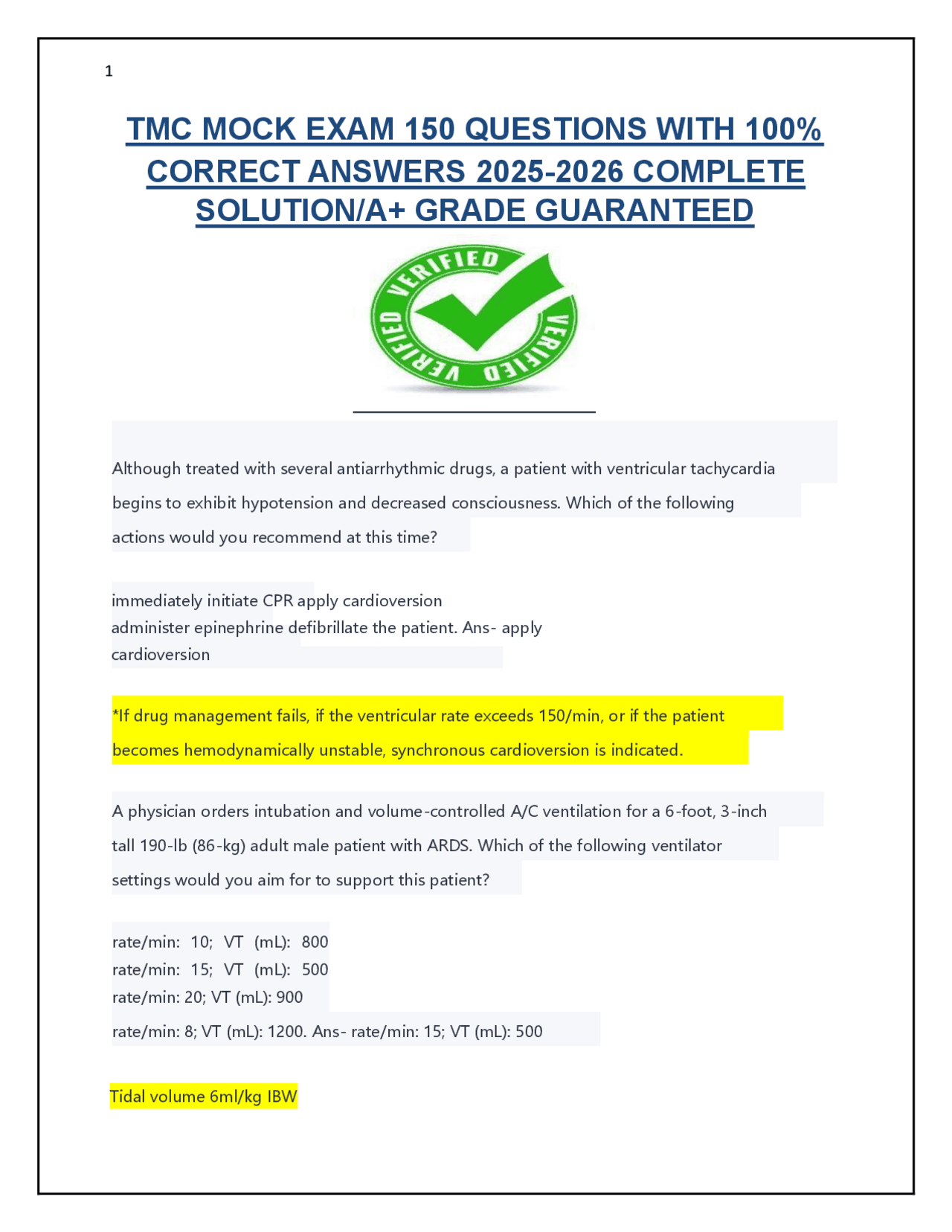 TMC Mock Exam: 150 Questions with 100% Correct Answers (2025-2026 ...