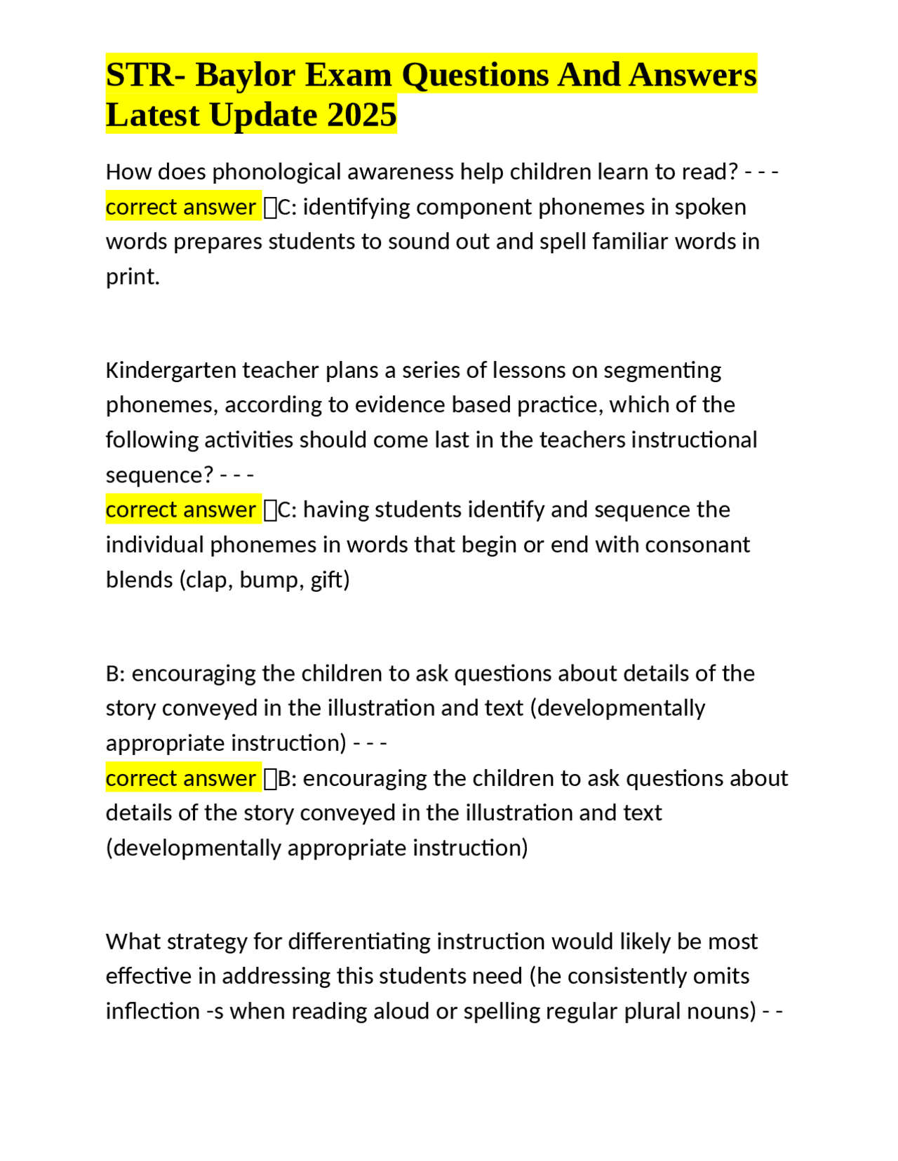 Baylor Exam Prep: Phonological Awareness, Literacy, and Reading | Exams ...