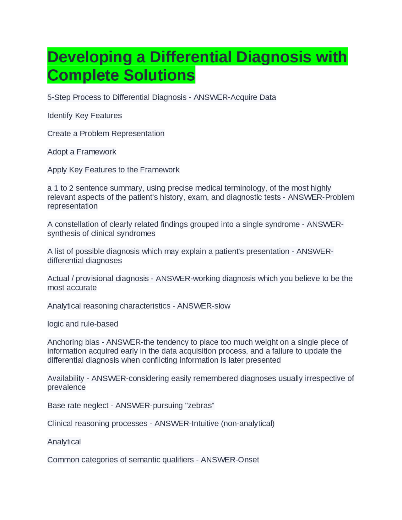 Developing a Differential Diagnosis with Complete Solutions: A 5-Step ...