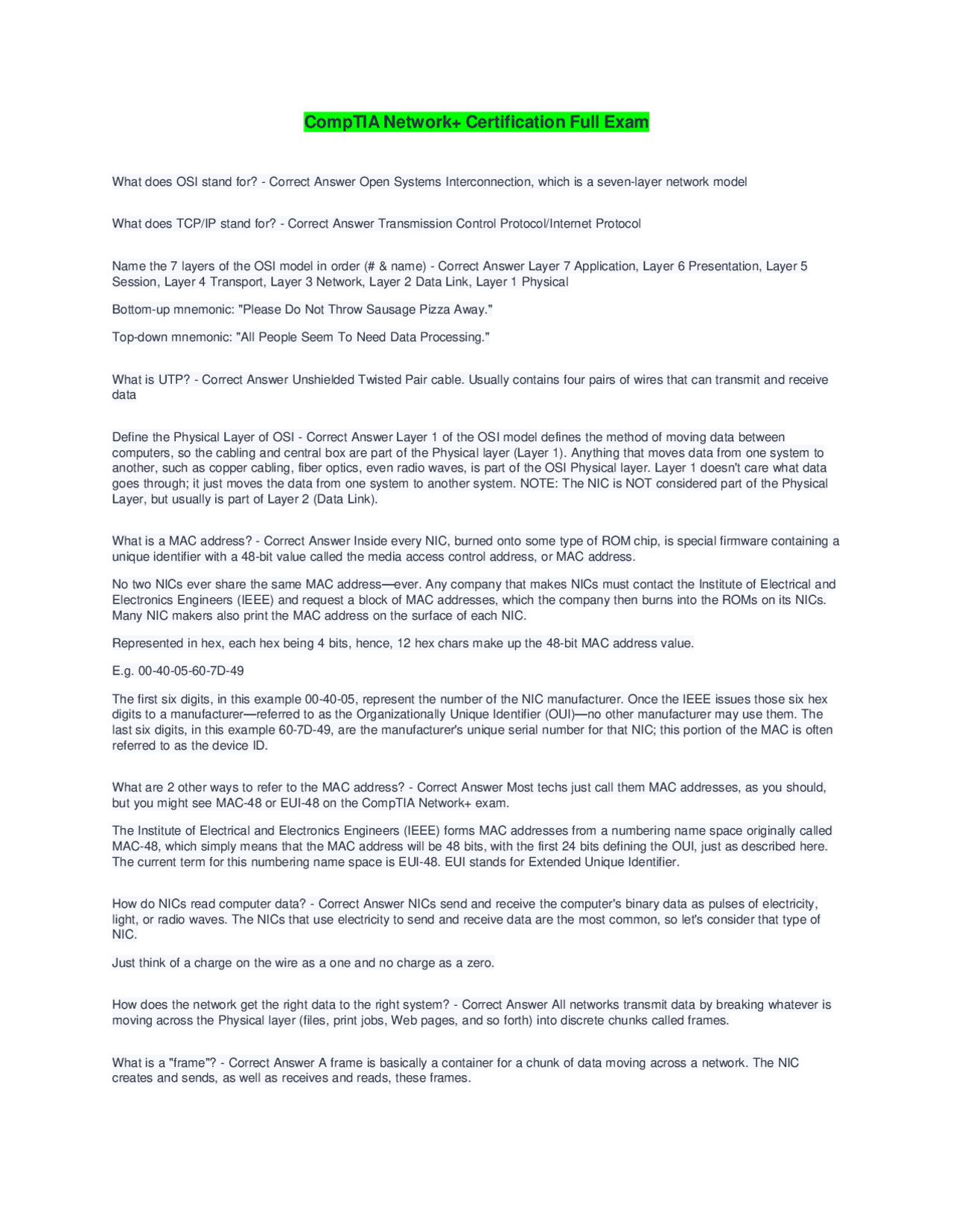 CompTIA Network+ Exam Prep: OSI Model, MAC Addressing, and Frames ...