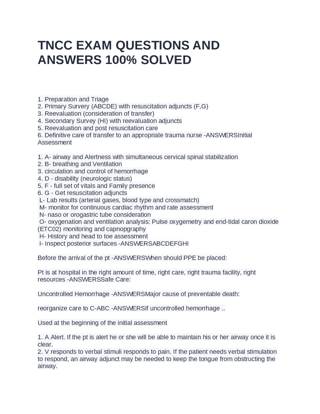 TNCC Exam Questions and Answers: A Comprehensive Guide for Emergency ...