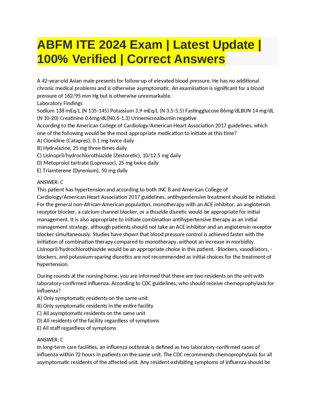 ABFM ITE 2024 Exam: Multiple Choice Questions and Answers | Exams ...