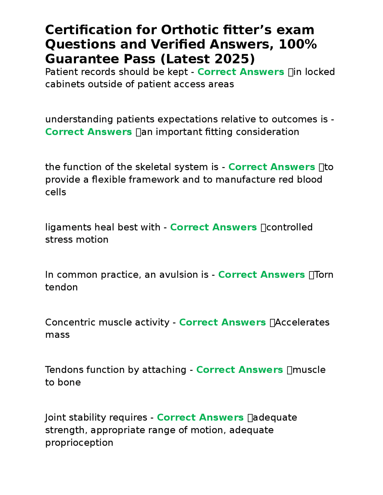 Certification for Orthotic Fitter's Exam: Questions and Answers | Exams ...