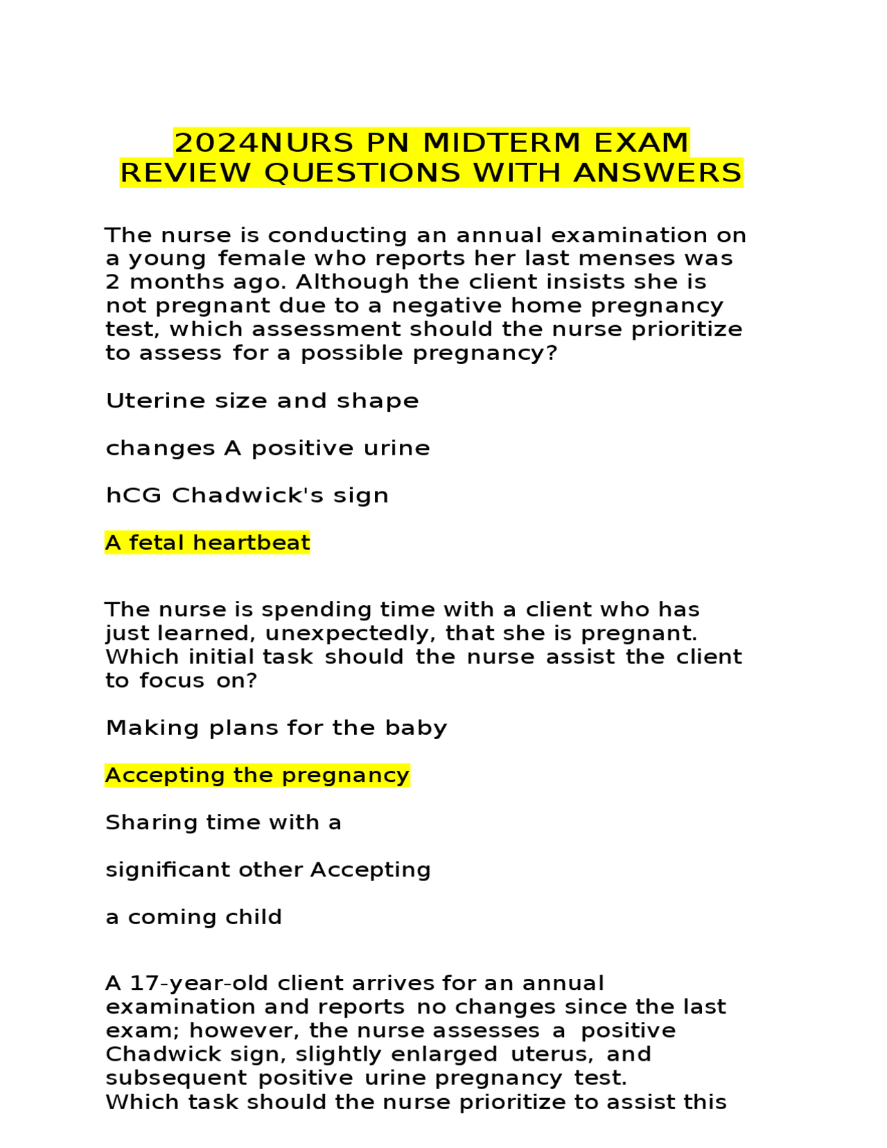 2024NURS PN MIDTERM EXAM REVIEW QUESTIONS WITH ANSWERS | Exams Nursing ...