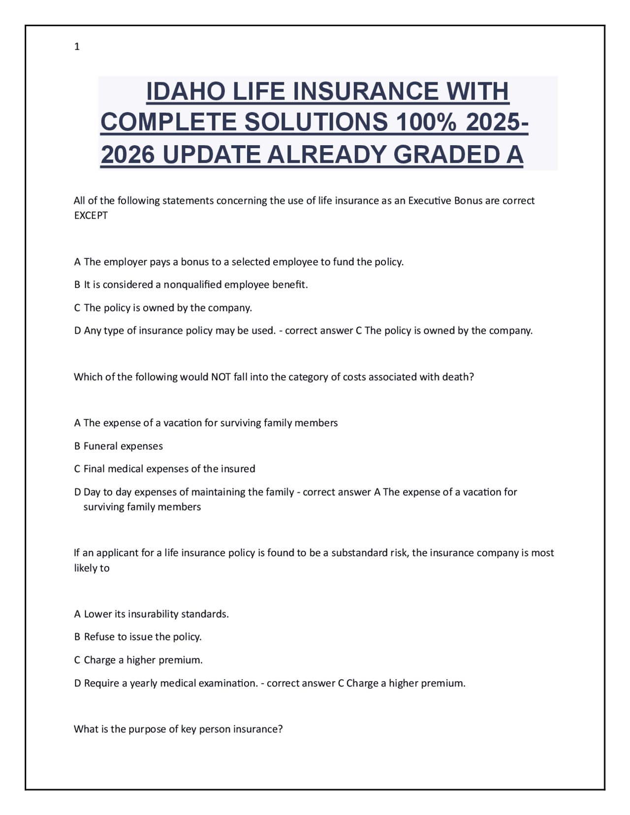 Life Insurance: Multiple Choice Questions and Answers | Exams Nursing ...
