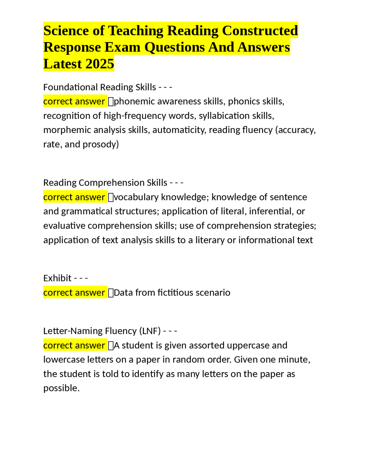 Science of Teaching Reading Constructed Response Exam Questions And ...